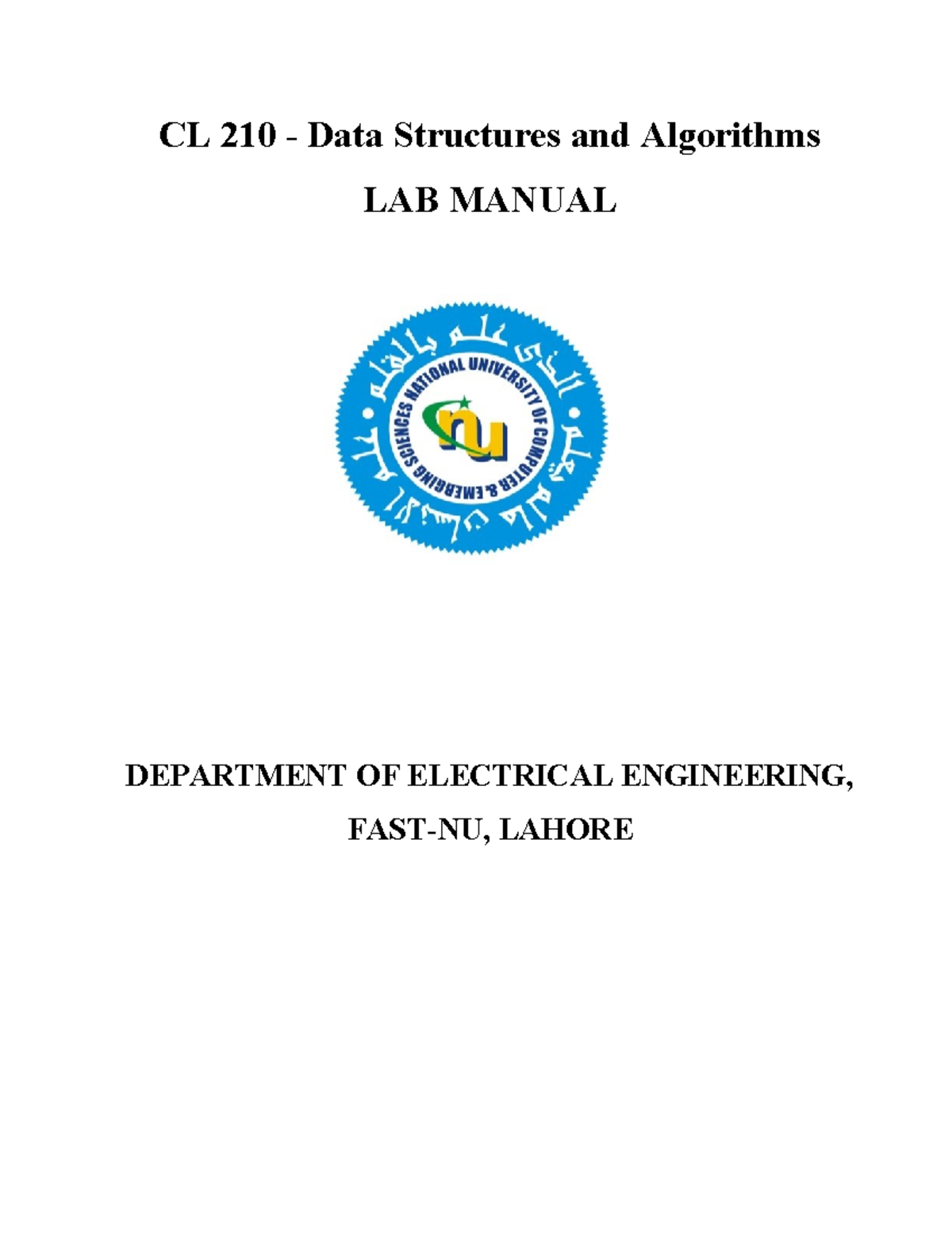 CL 210 - Data Structures & Algorithms Lab Manual Summary - Studocu