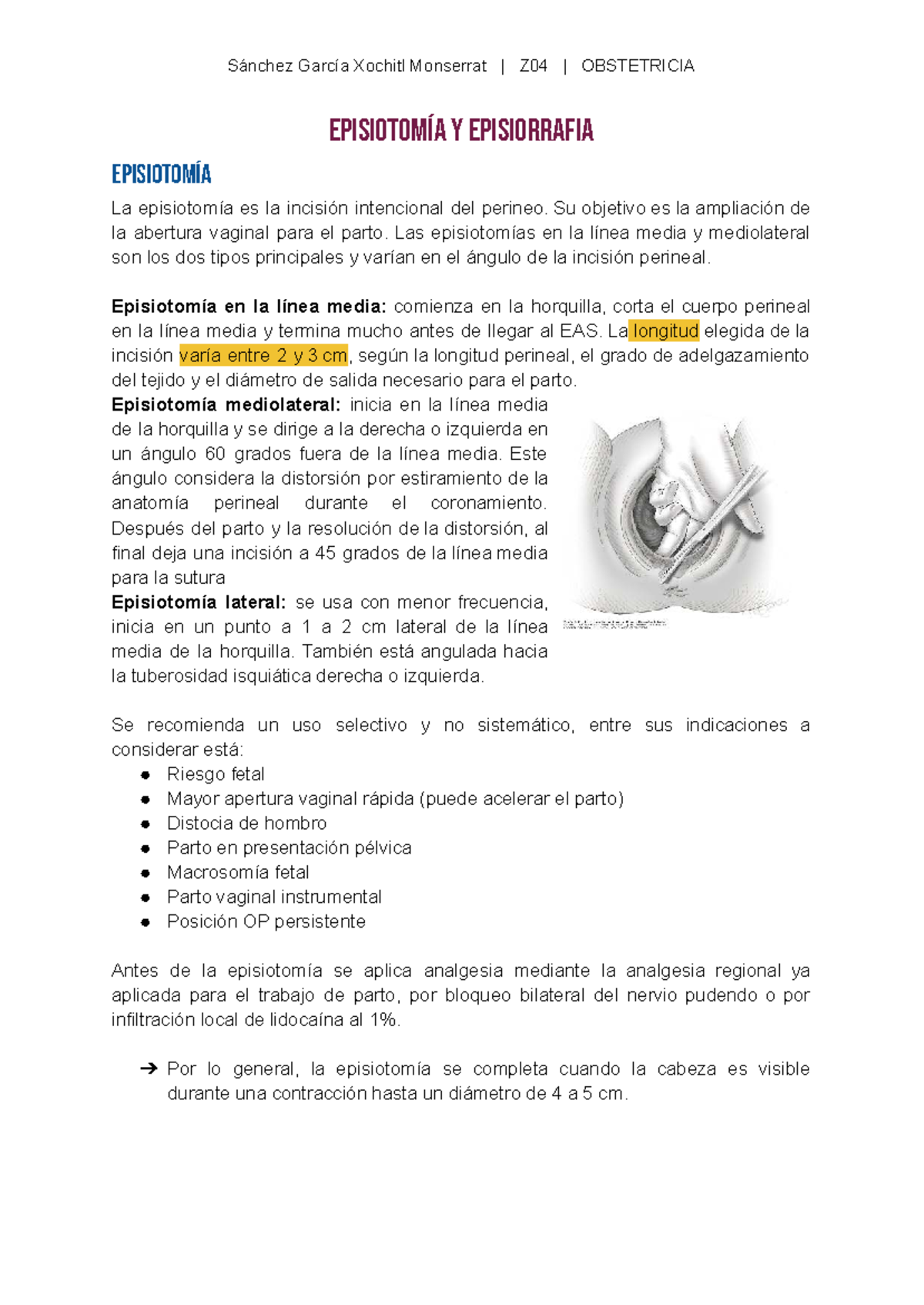 Episiotomía y Episiorrafia - Z04 - OBSTETRICIA - Notas de Clase - Studocu