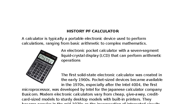HISTORY PF CALCULATOR: Evolution of Electronic Calculation Devices ...