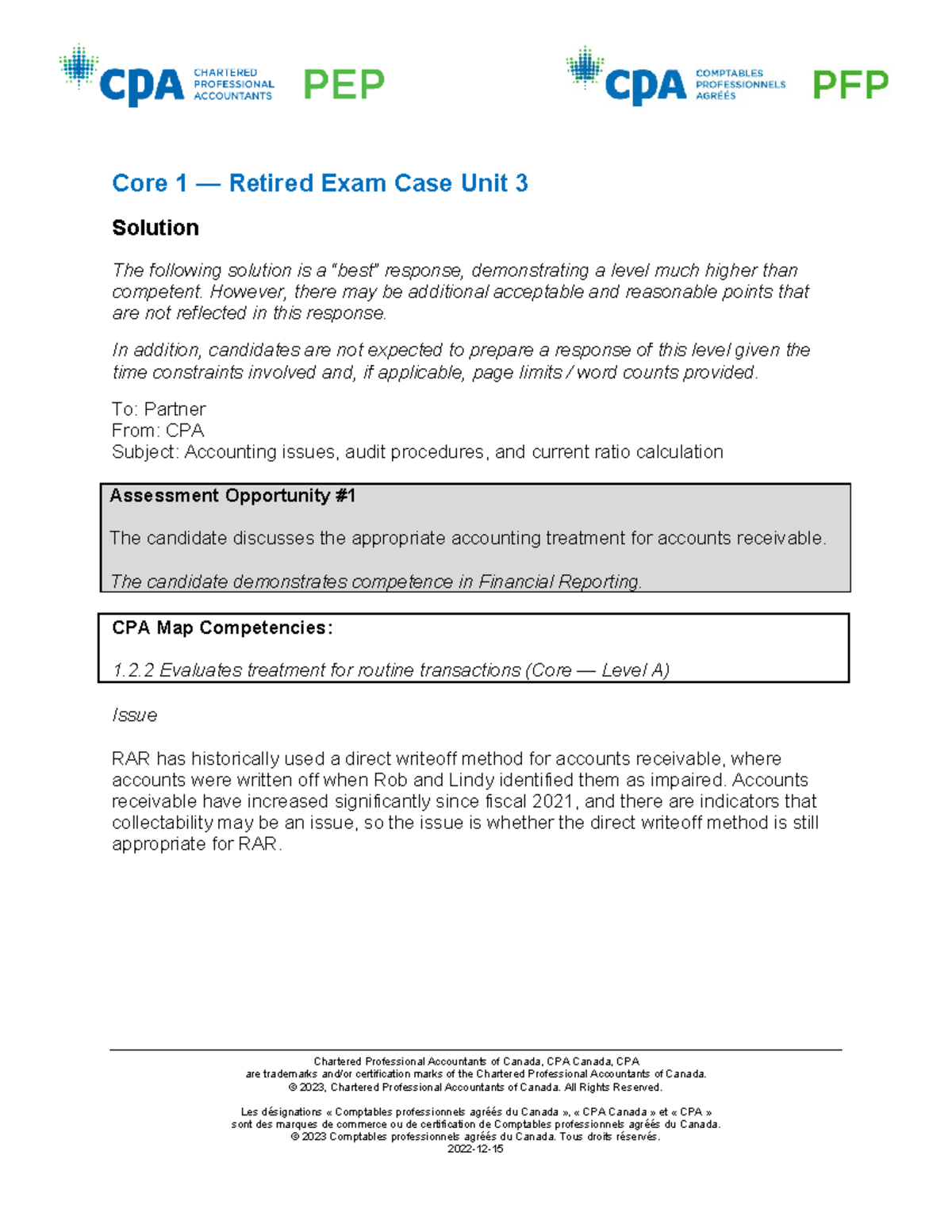 CPA Core 1 Retired Exam Unit 3 Solution & Analysis of Financial Issues ...