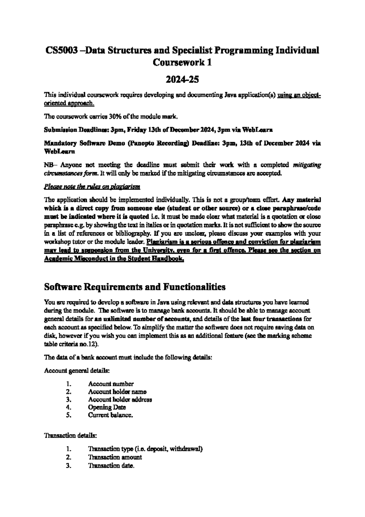 CS5003 Individual Coursework 1: Java Bank Account Management System ...