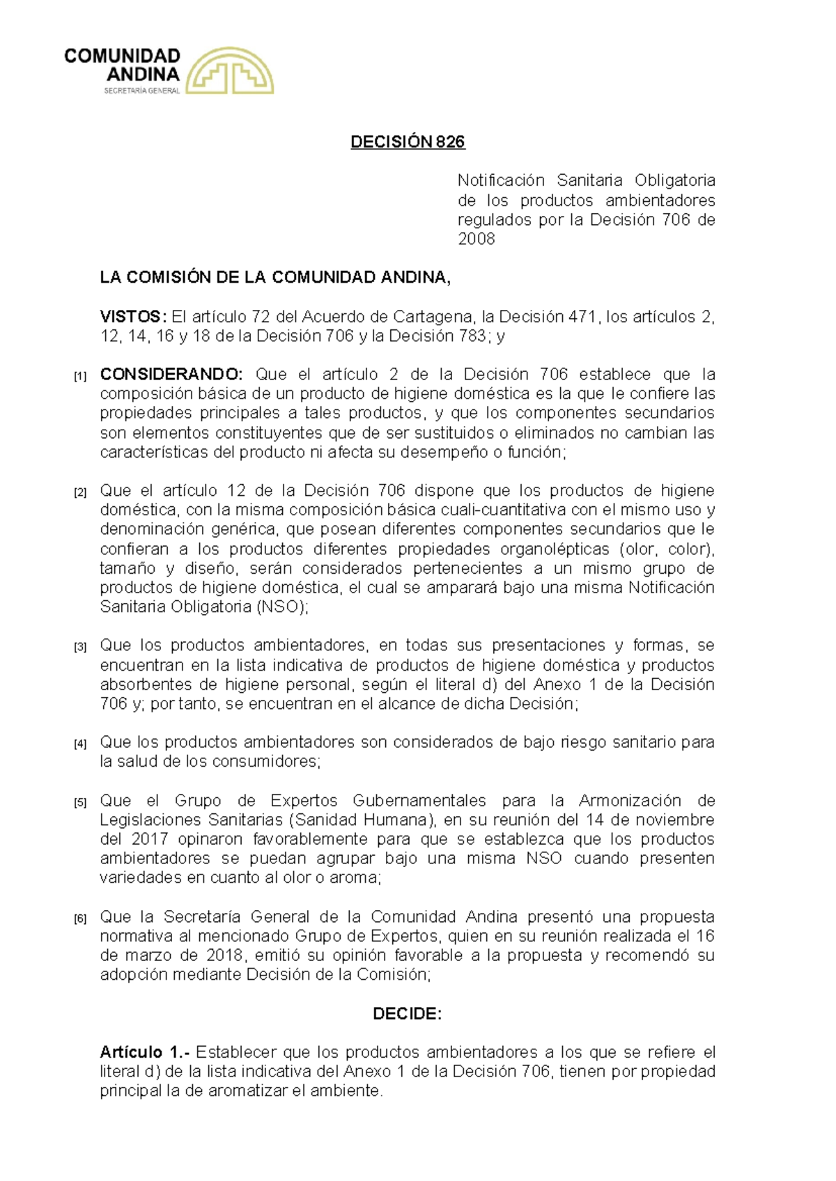 Decisión 826: Notificación Sanitaria de Ambientadores según Decisión ...