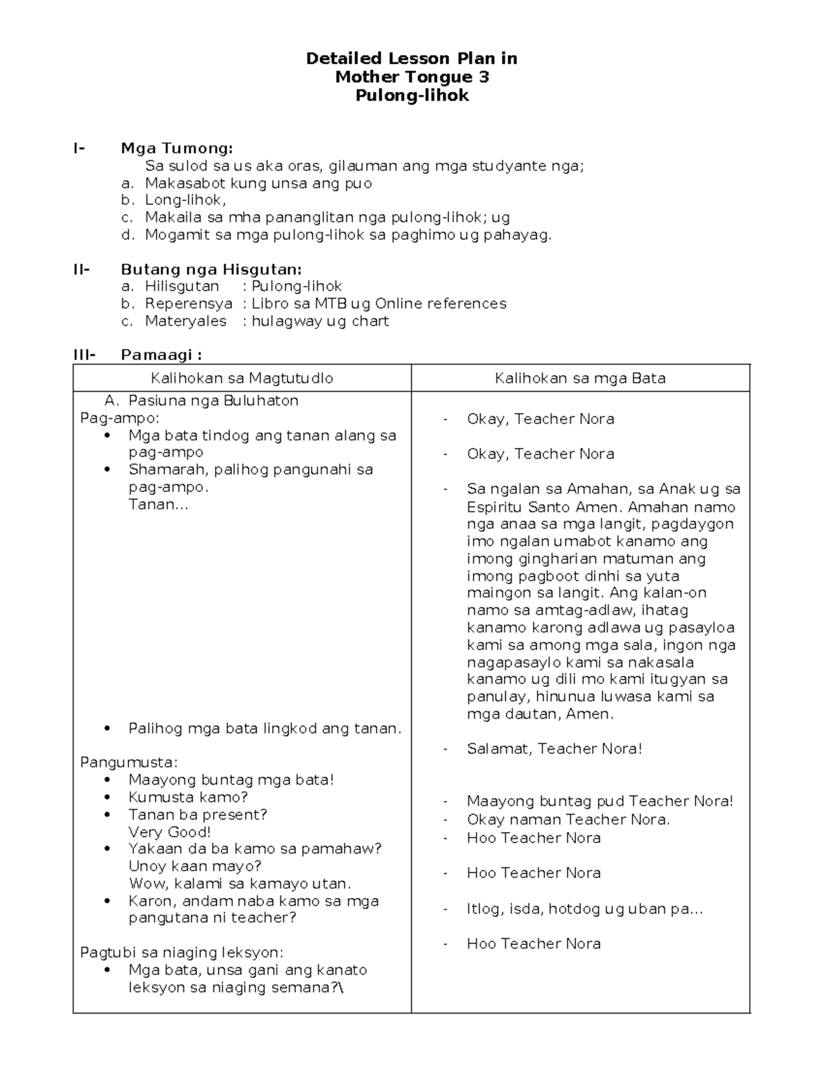 Detailed Lesson Plan in - Detailed Lesson Plan in Mother Tongue 3 ...