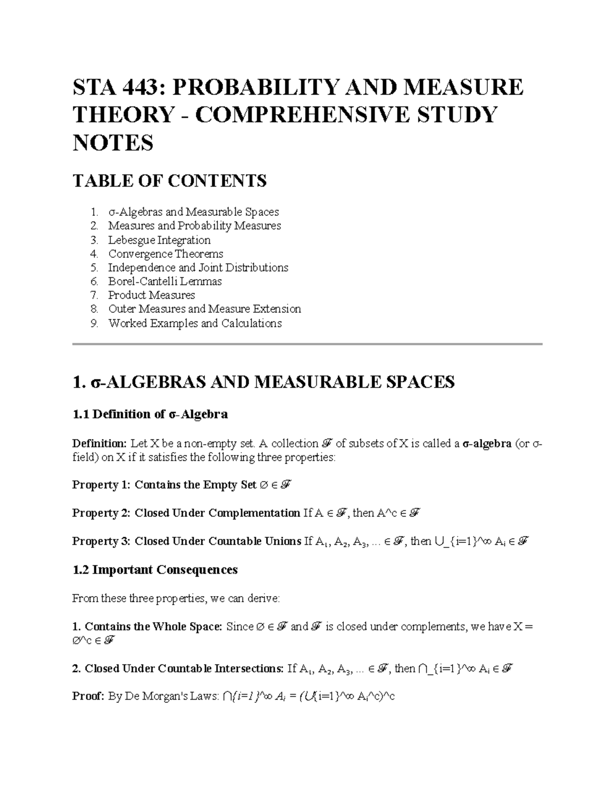 STA 443: Comprehensive Study Notes on Probability & Measure Theory ...