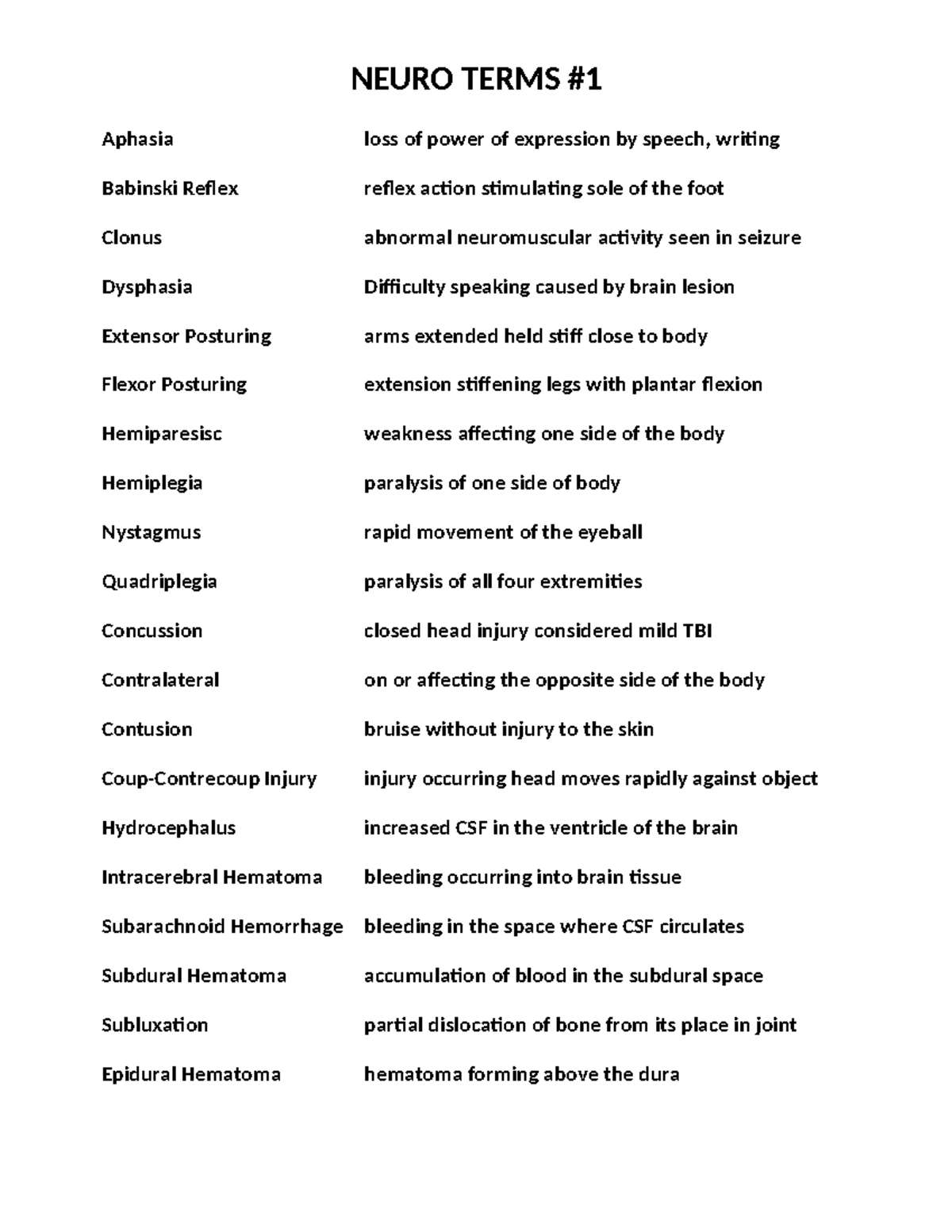 NEURO 101: Key Terms and Definitions in Neurology - Studocu