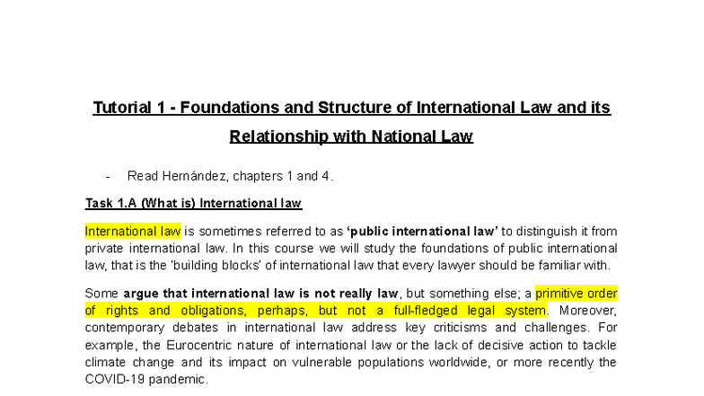 Tutorial 1: Foundations of International Law & National Law Relations ...