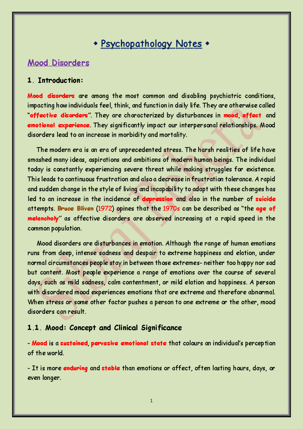 Psychopathology Notes: Mood Disorders Overview and Insights 2 - Studocu