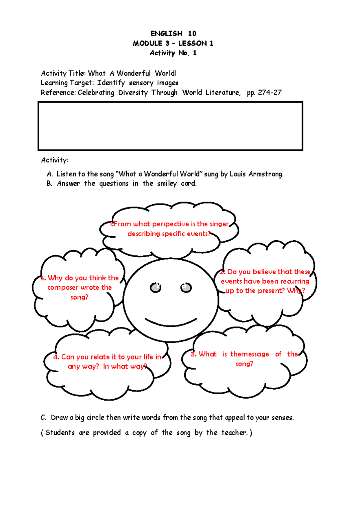 DLL English 10 - Module 3 Lesson Activities Overview - Studocu