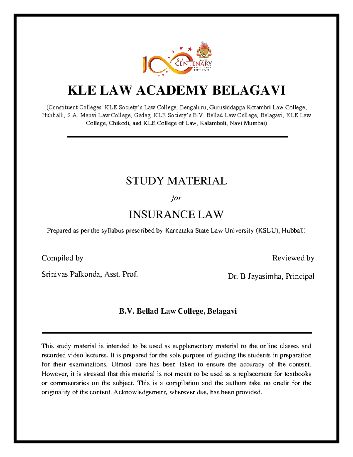 Insurance Law - LLB Notes - Comprehensive Lecture Overview - Studocu