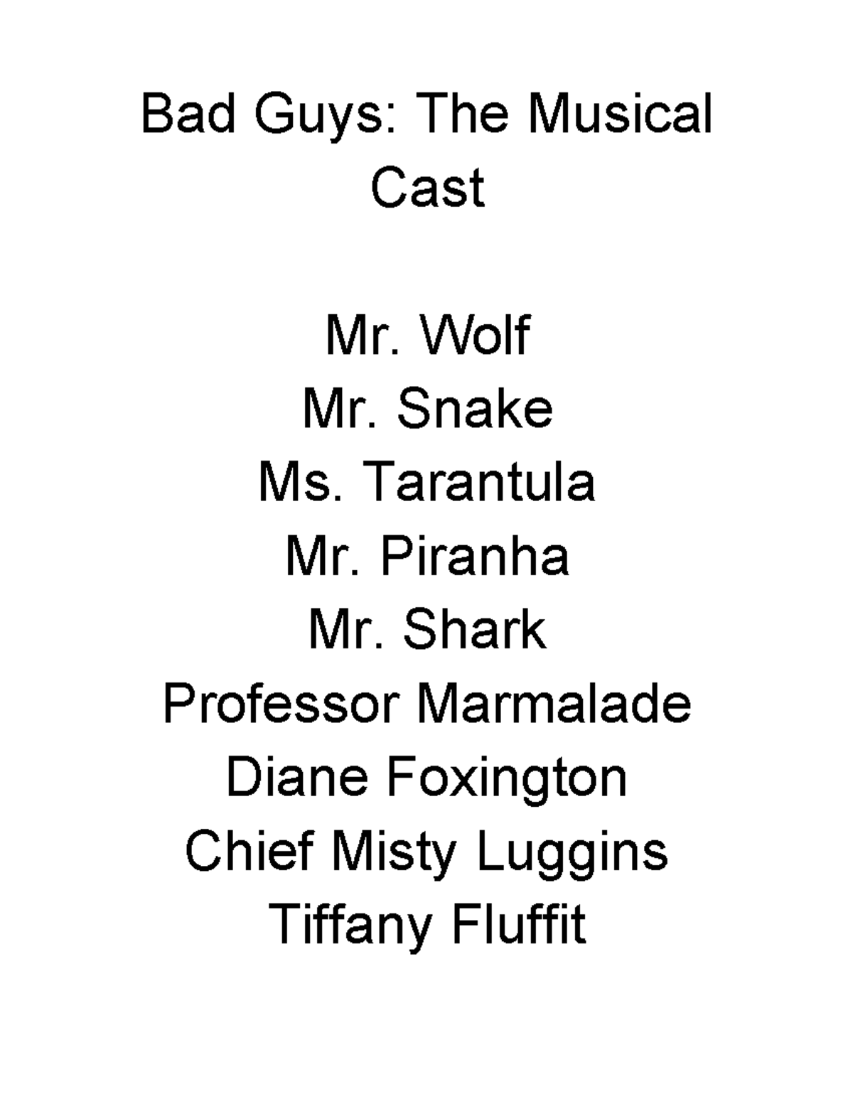 Bad Guys: The Musical - Cast & Songs Overview - Studocu