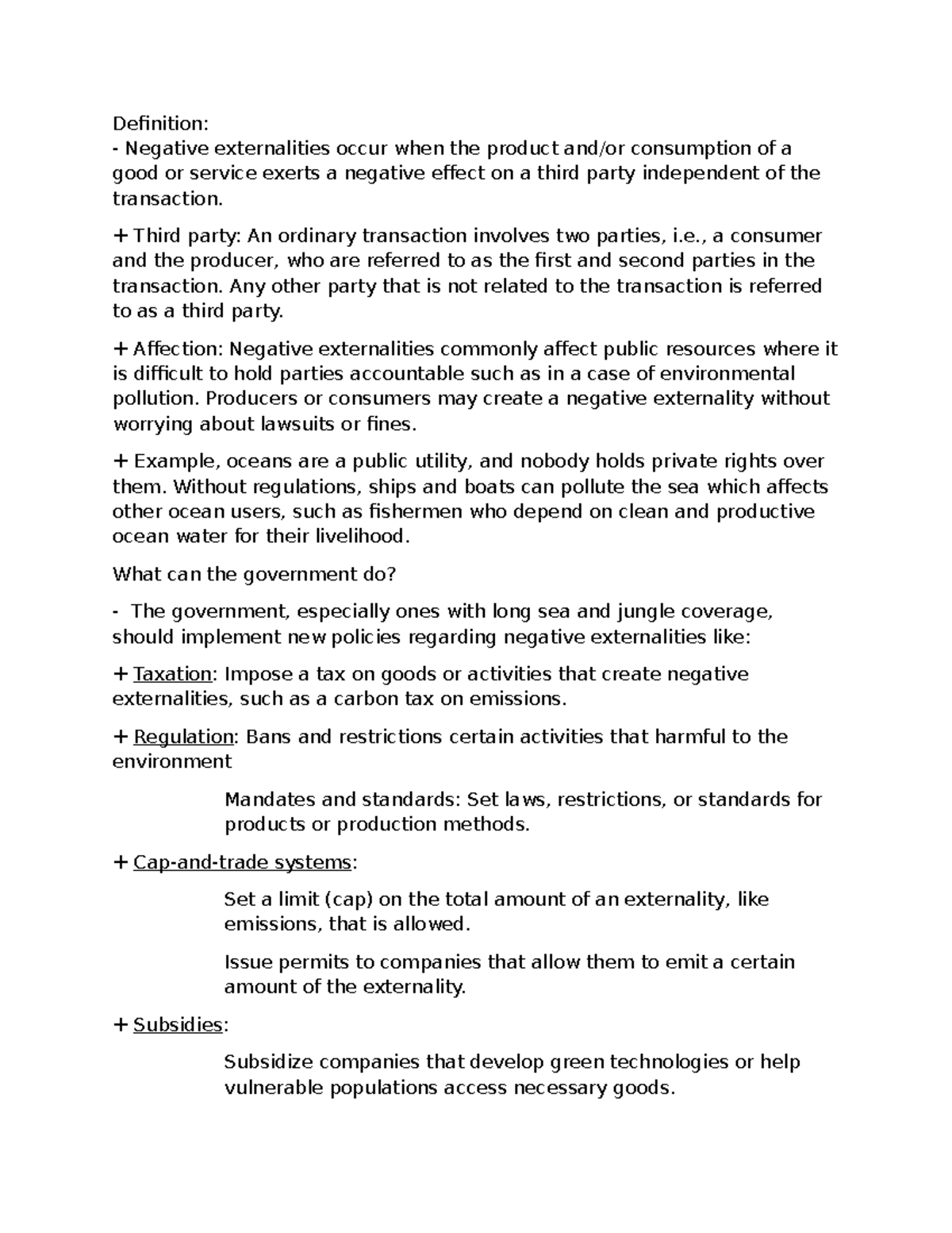 Negative Externalities and Government Policies: A Study Guide - Studocu