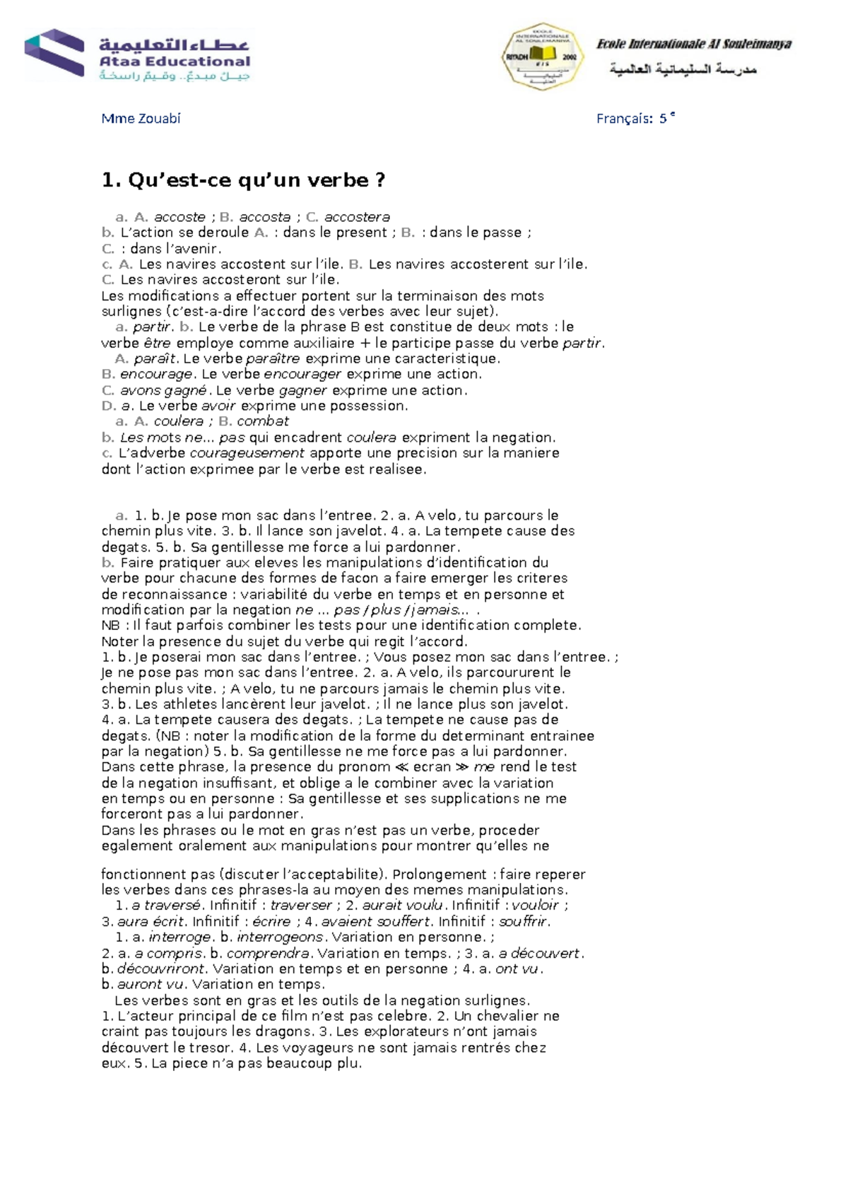 Français 5e: Les Formes et Valeurs des Temps Simples de l'Indicatif ...