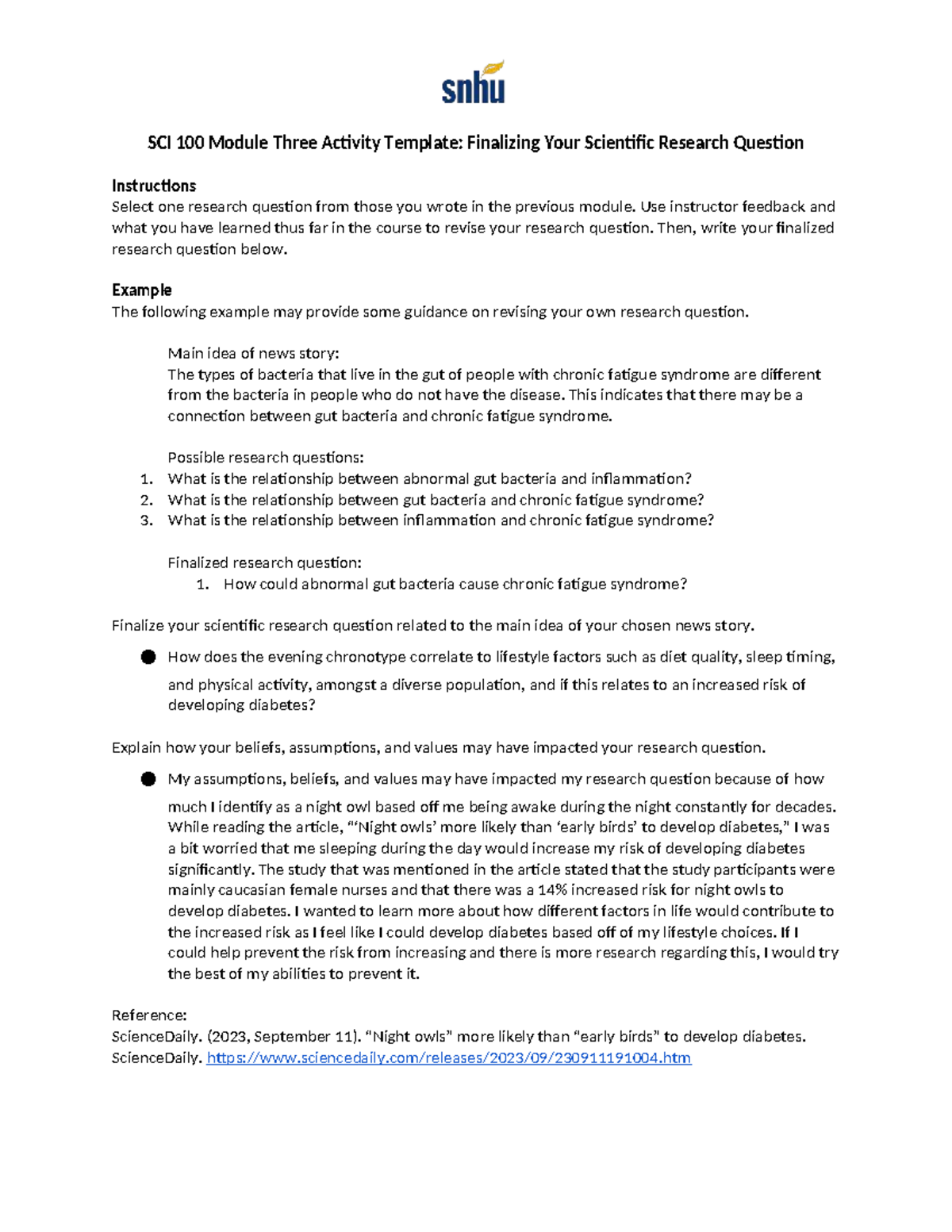 SCI 100 Module Three Activity - Use instructor feedback and what you ...