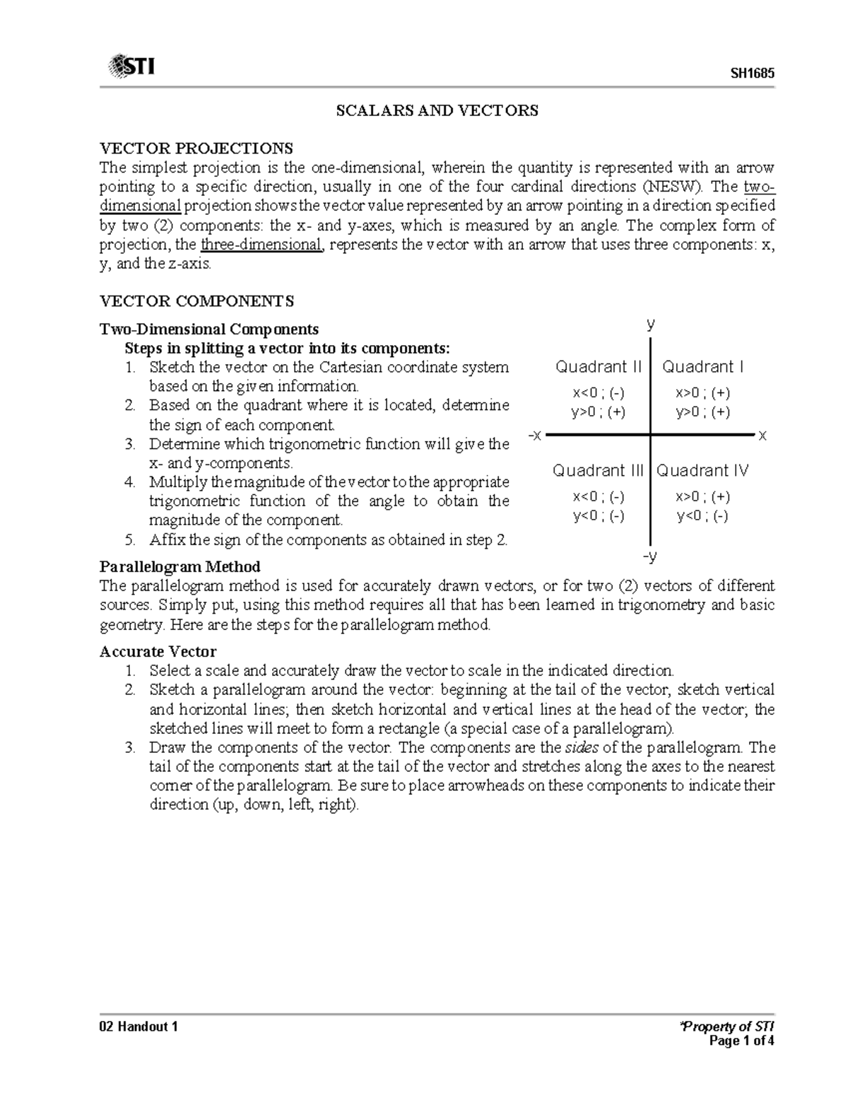 Scalars and Vectors: Vector Projections and Components (SH1685) - Studocu