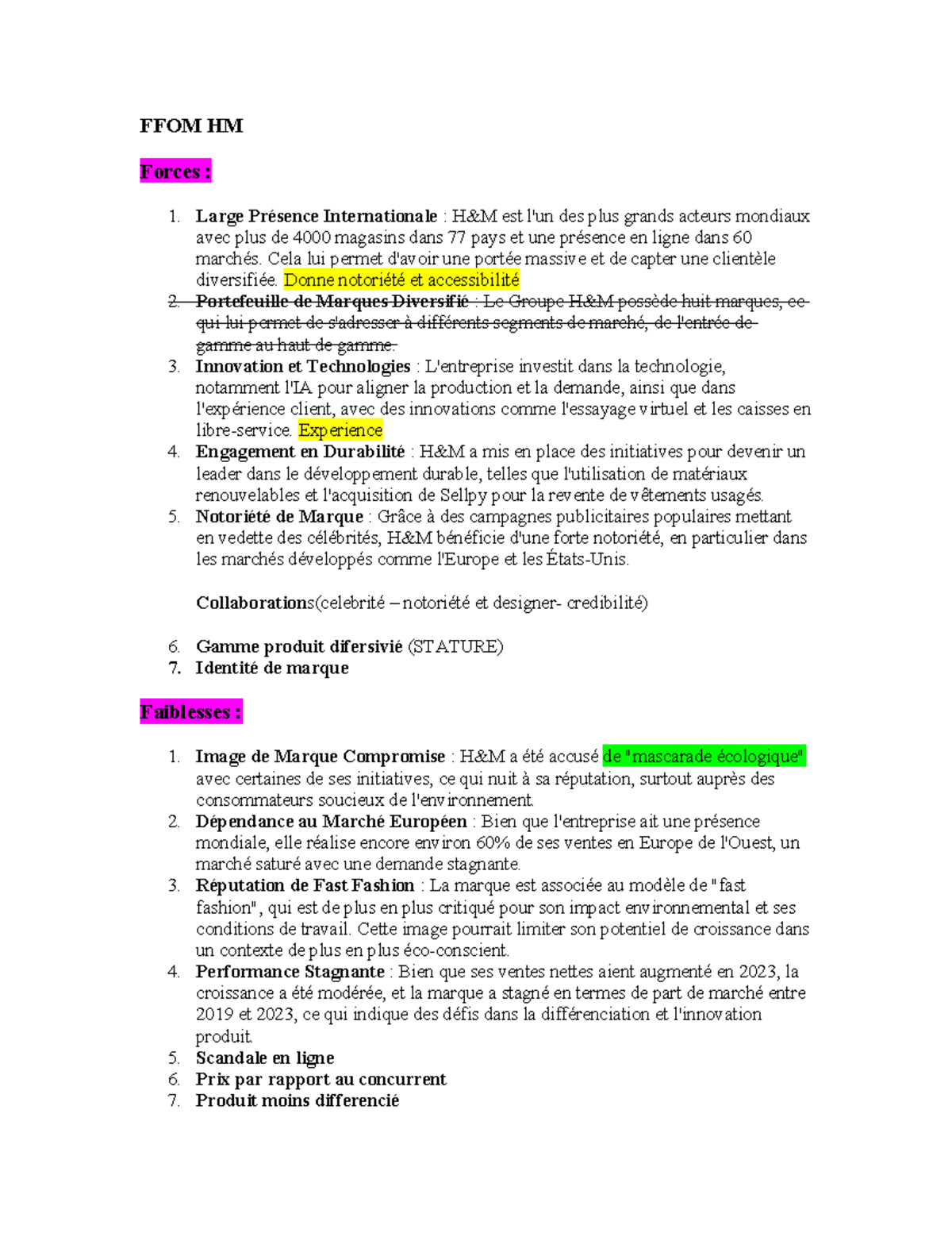 Exercice-HM - ffom h&m - FFOM HM Forces : 1. Large Présence ...