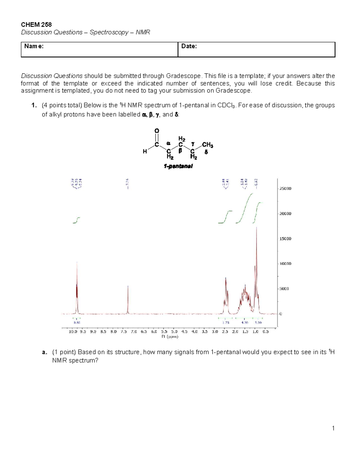 CHEM 258 NMR Spectroscopy Discussion Questions and Answers - Studocu