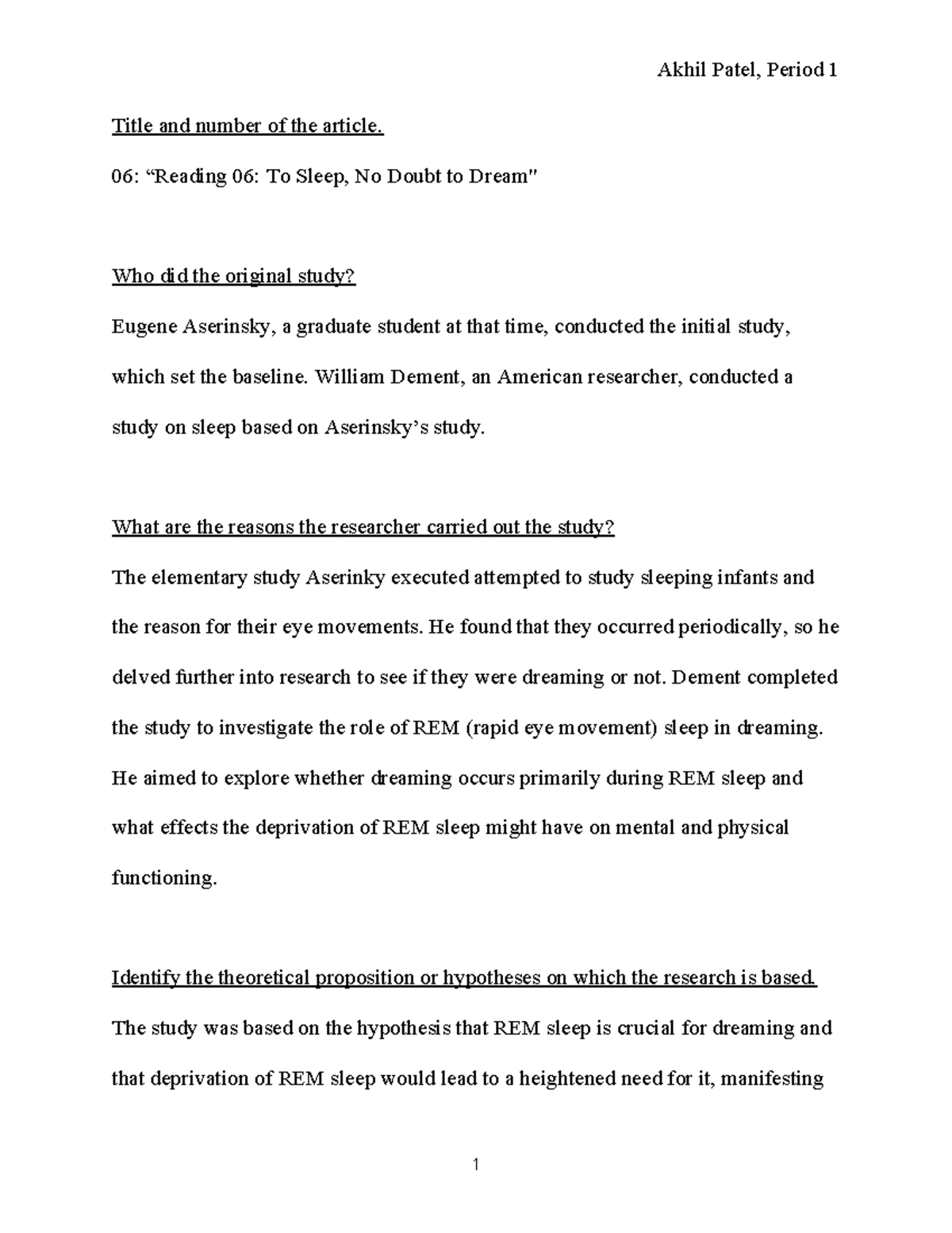 Reading 06: To Sleep, No Doubt to Dream - Study Summary and Analysis ...