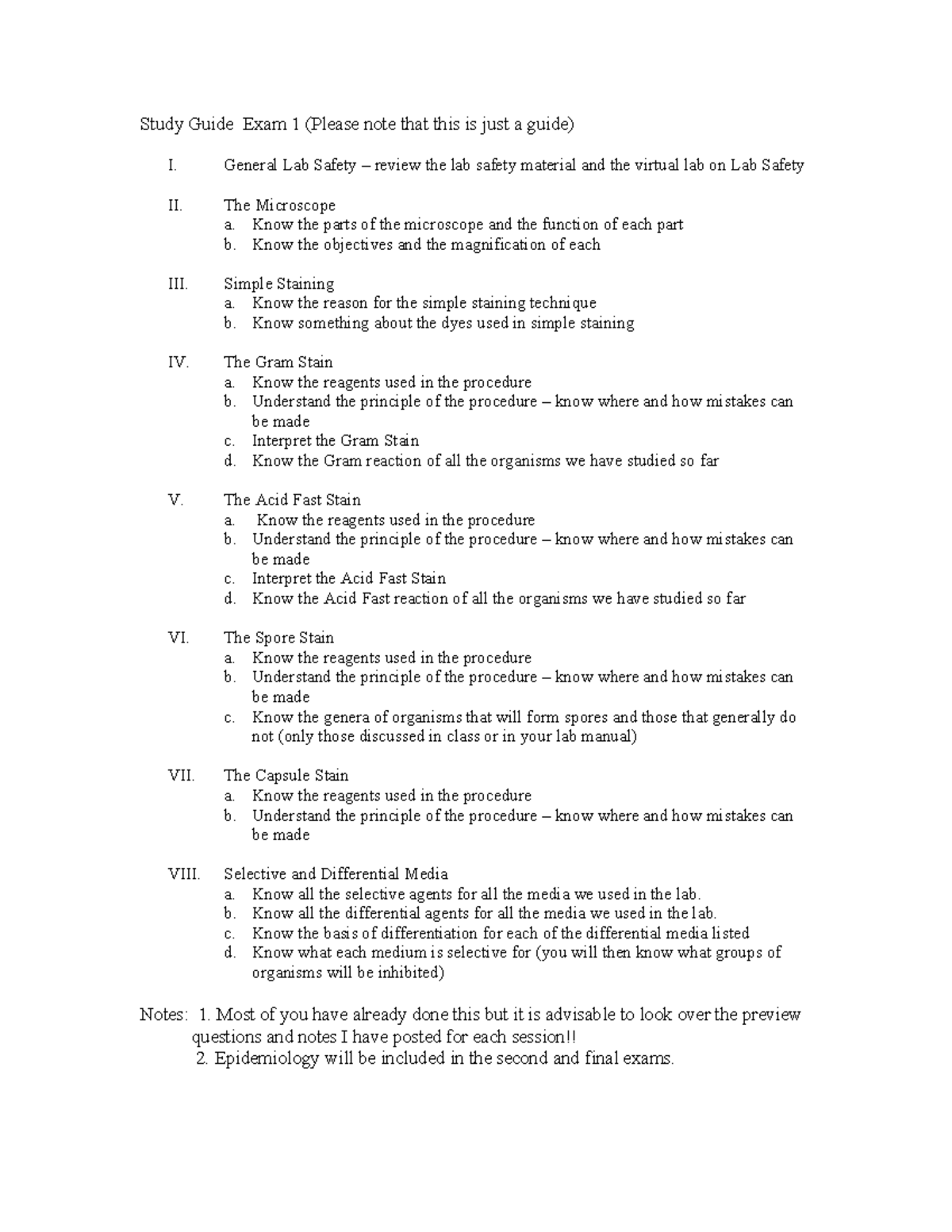 Study Guide for Exam 1: Lab Safety & Staining Techniques - Studocu