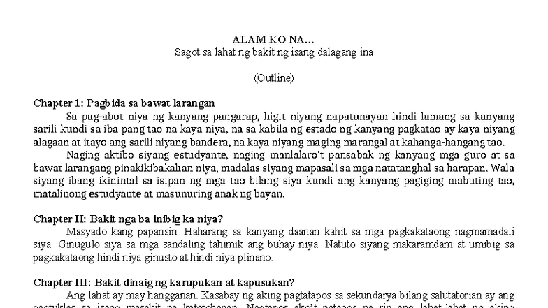 ALAM KO: Outline ng mga Katanungan ng Isang Dalagang Ina - Studocu