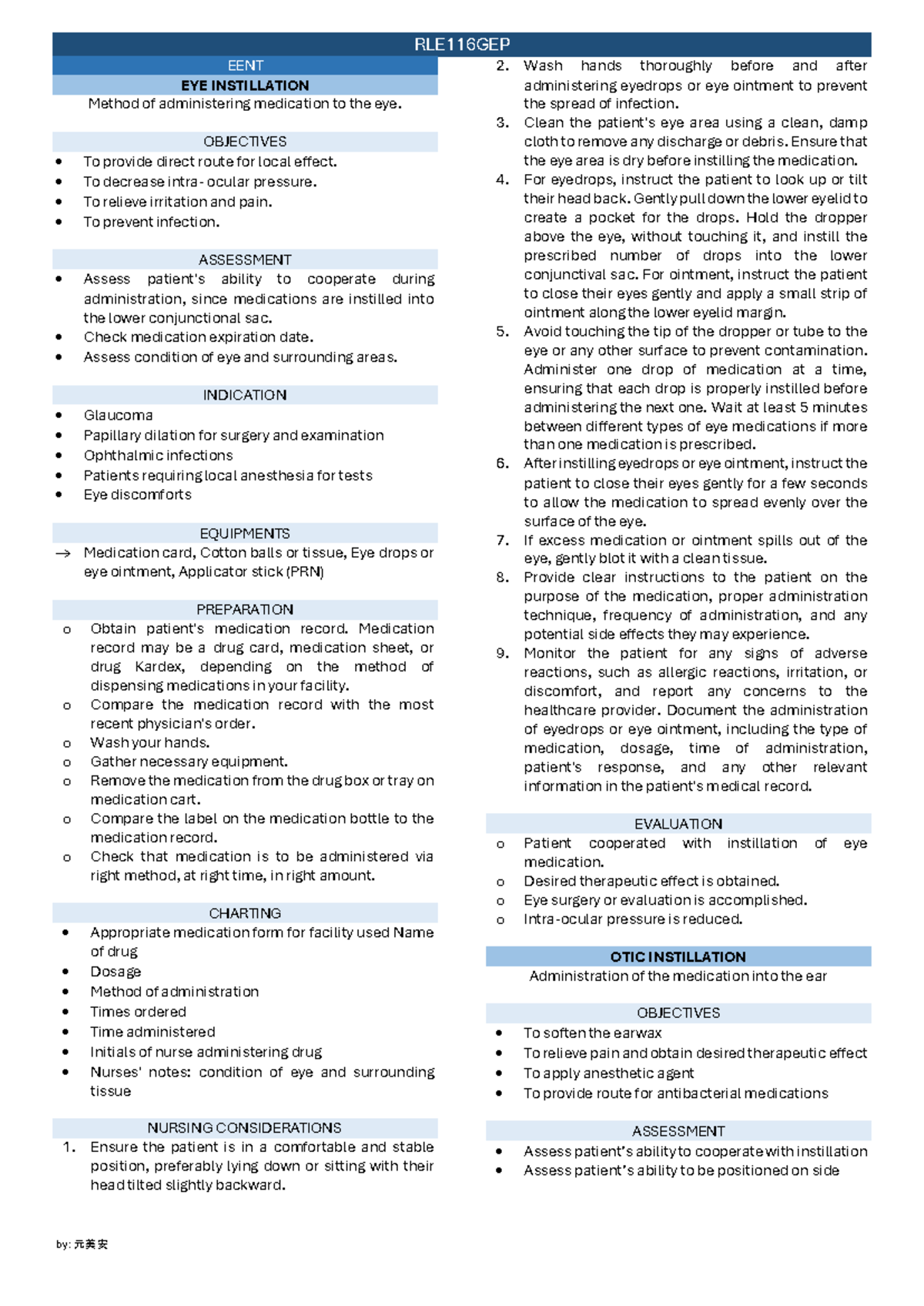 RLE116GEP - EENT - Comprehensive Medication Administration Guide - Studocu