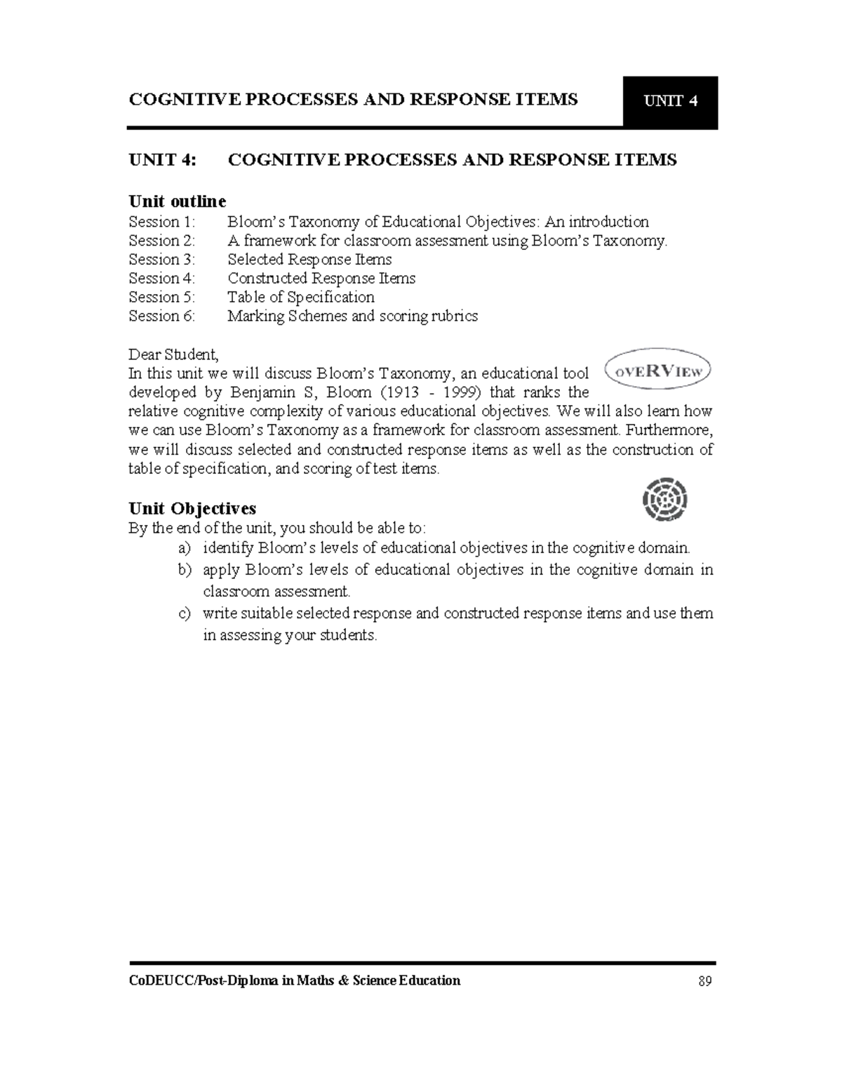 Cognitive Processes and Response Items: Unit 4 Overview in Maths ...