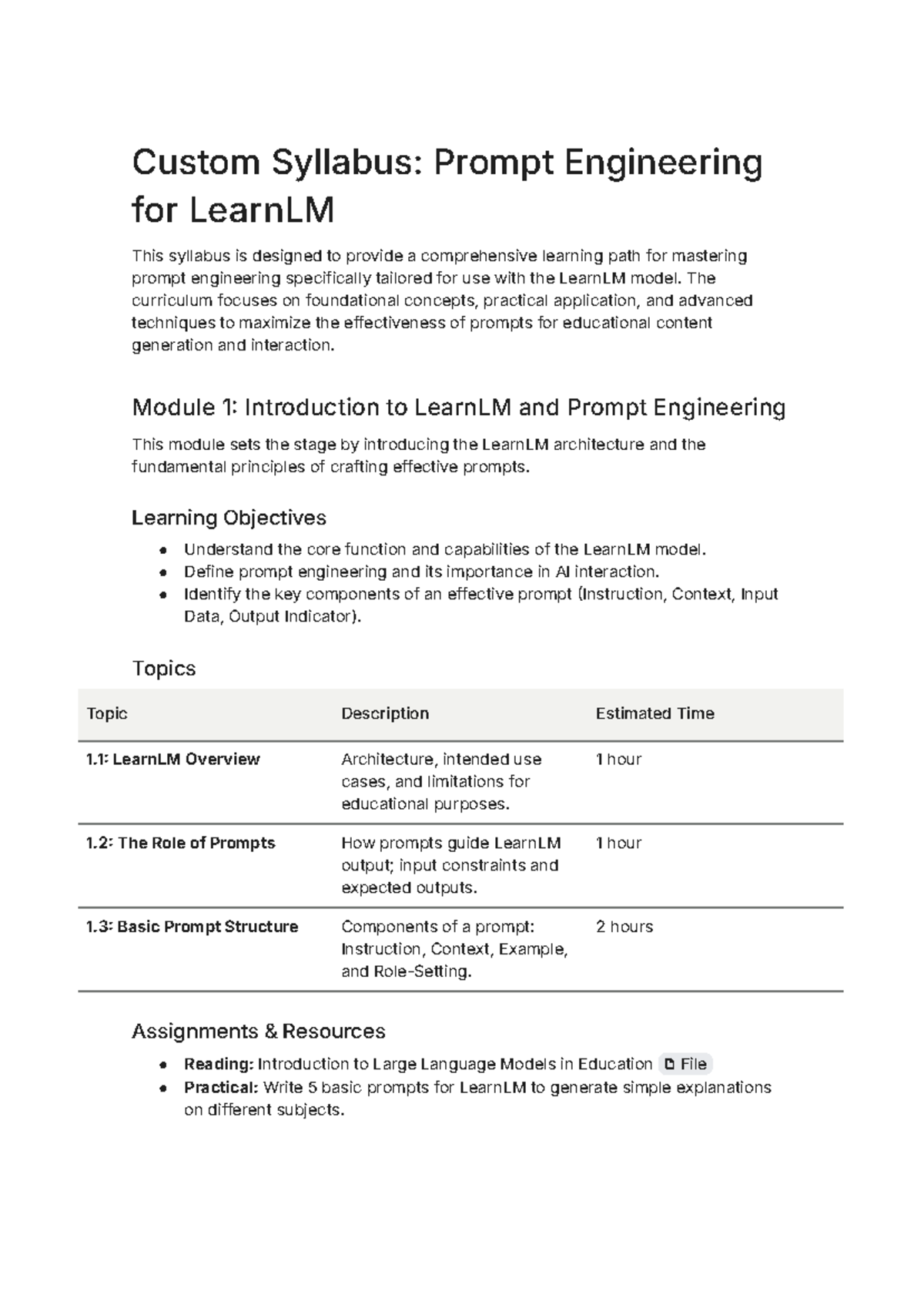 Custom Syllabus: Prompt Engineering for LearnLM Course - Studocu