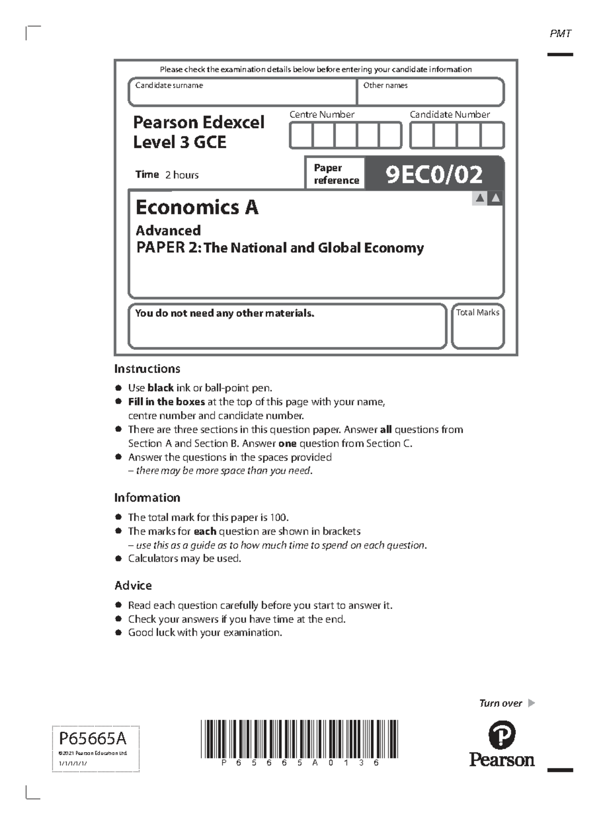 June 2021 Edexcel Economics A-Level Paper 2: National & Global Economy ...