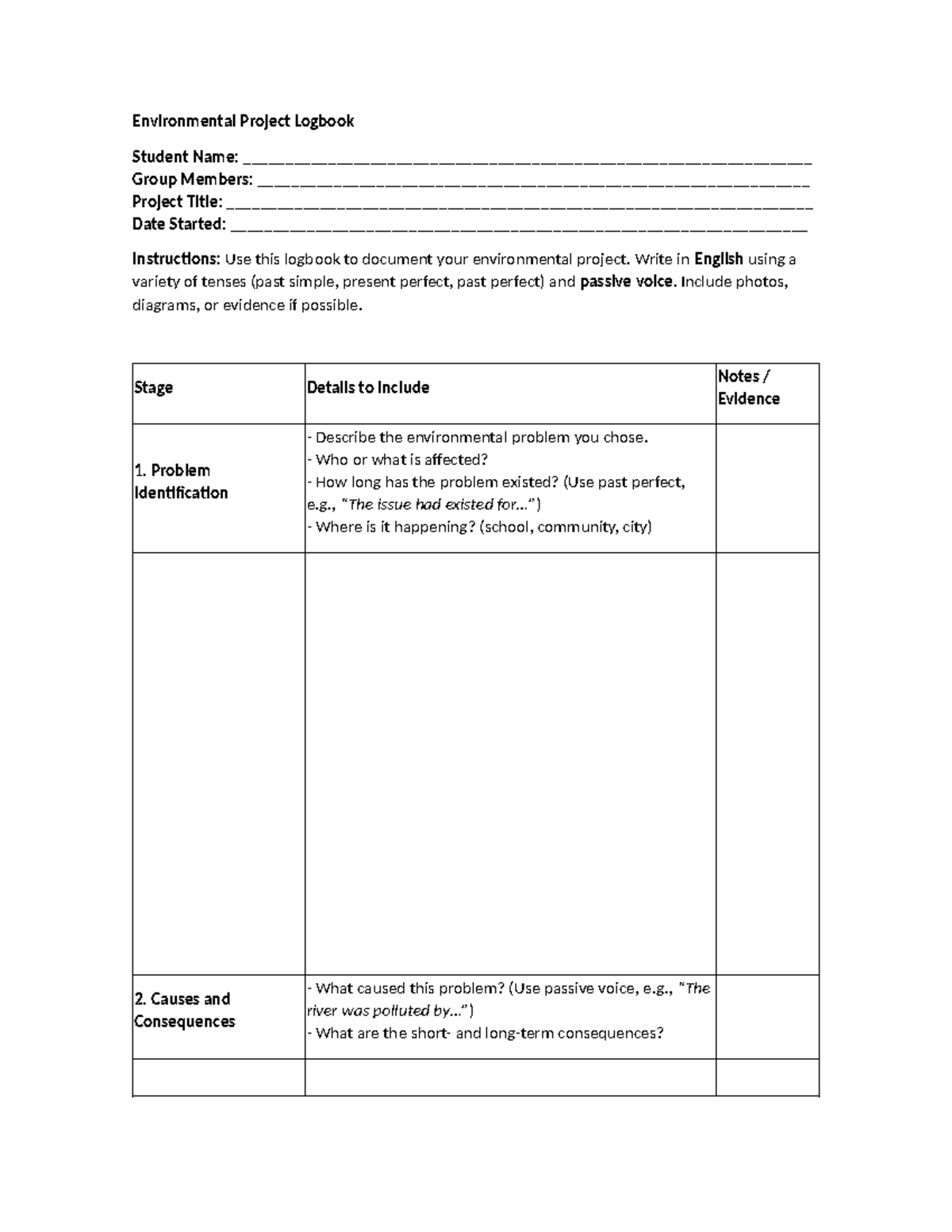 Environmental Project Logbook: Documentation Guide - Studocu