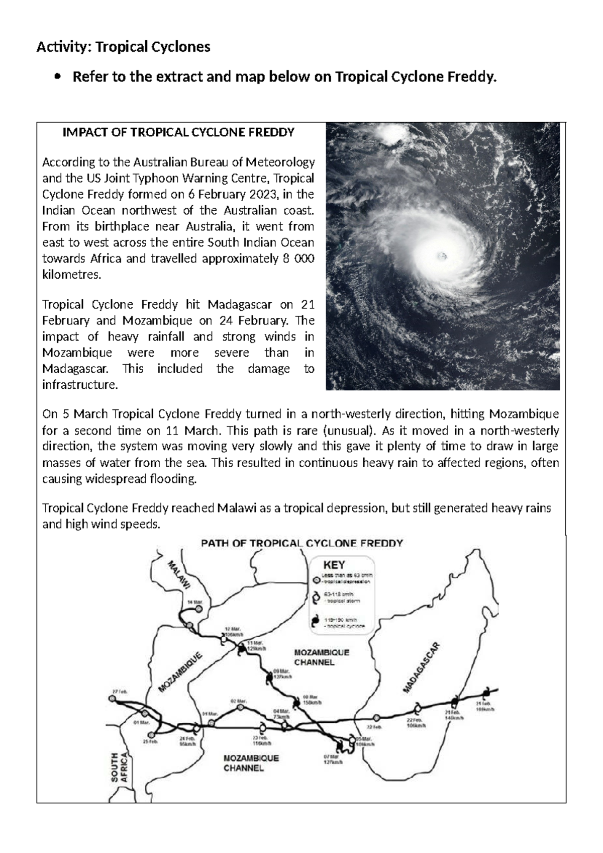 Activity: Tropical Cyclone Freddy Overview and Impact Analysis - Studocu
