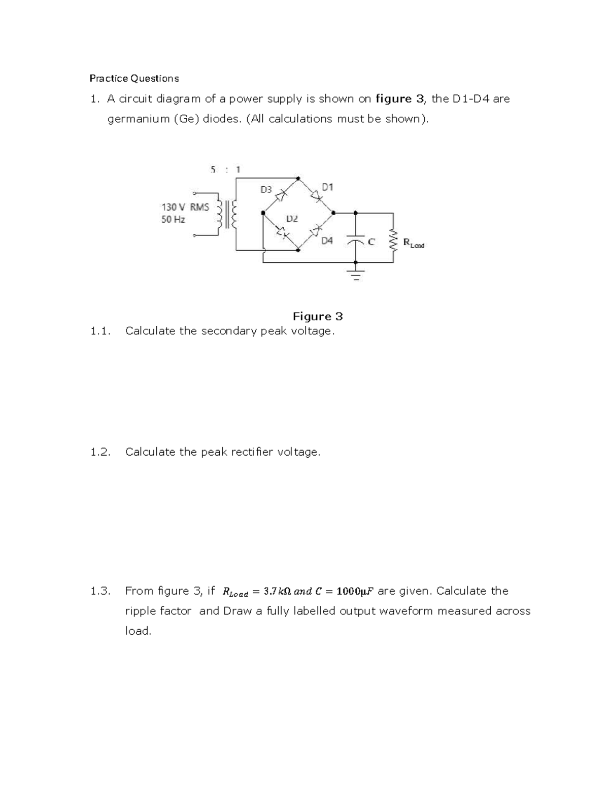 Practice Questions 1 & 2: Power Supply Circuit Analysis - Studocu