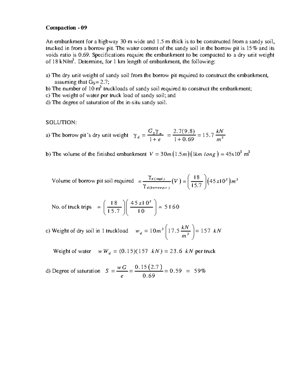 Soil Compaction Calculation for Highway Embankment (CE 101) - Studocu
