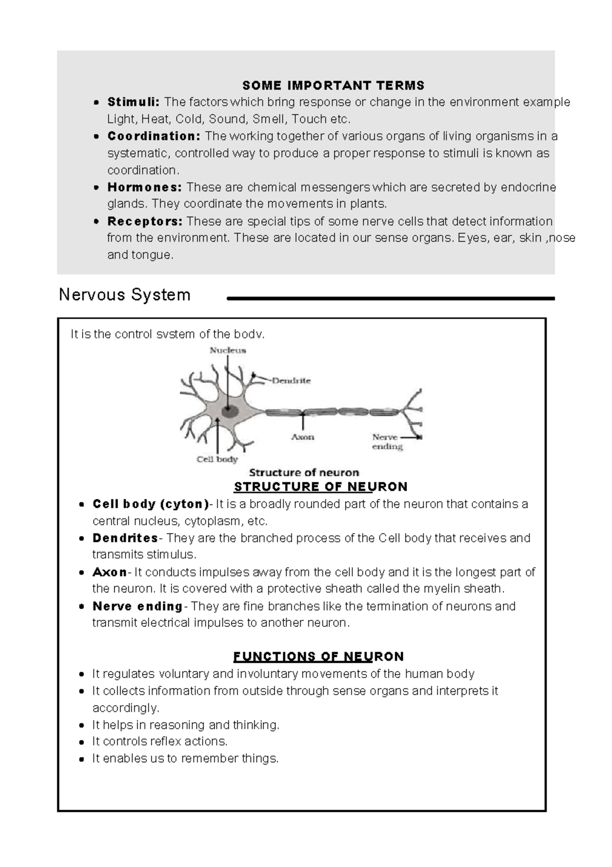 Control and Coordination - Cell body (cyton)- It is a broadly rounded ...