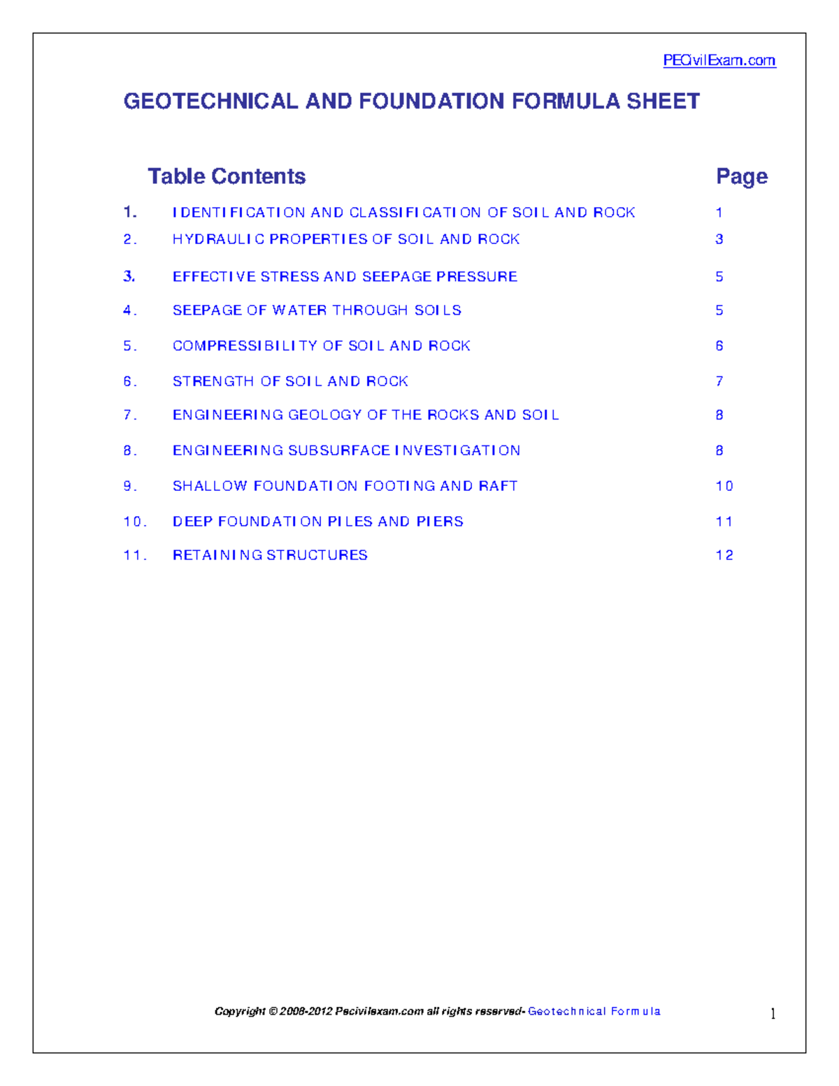 Geotechnical Formula Sheet for PECivilExam.com - Studocu