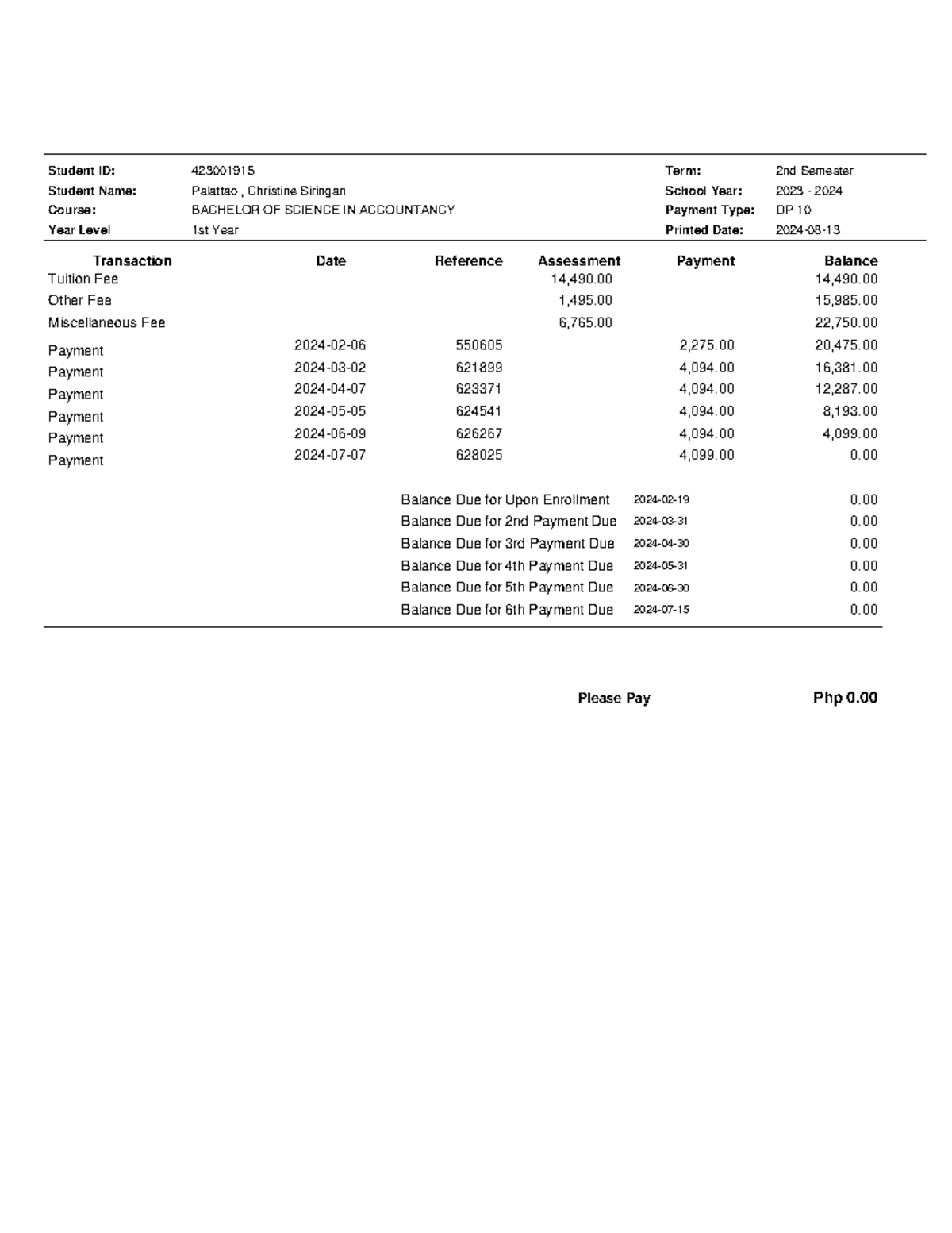 ACCOUNTING 101 - Payment Schedule & Balance Due Summary - Studocu