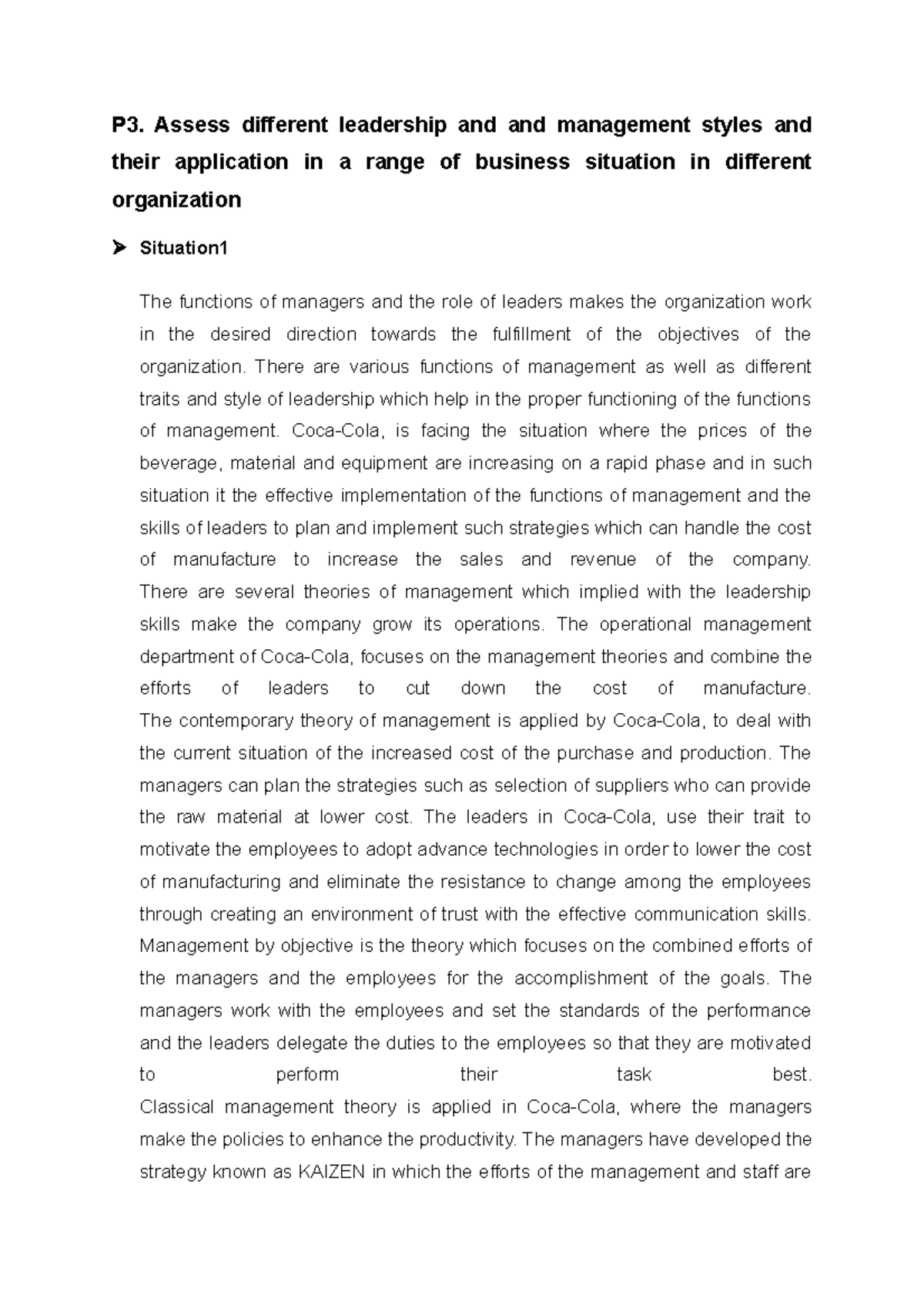 Leadership assignment p3 - P3. Assess different leadership and and ...