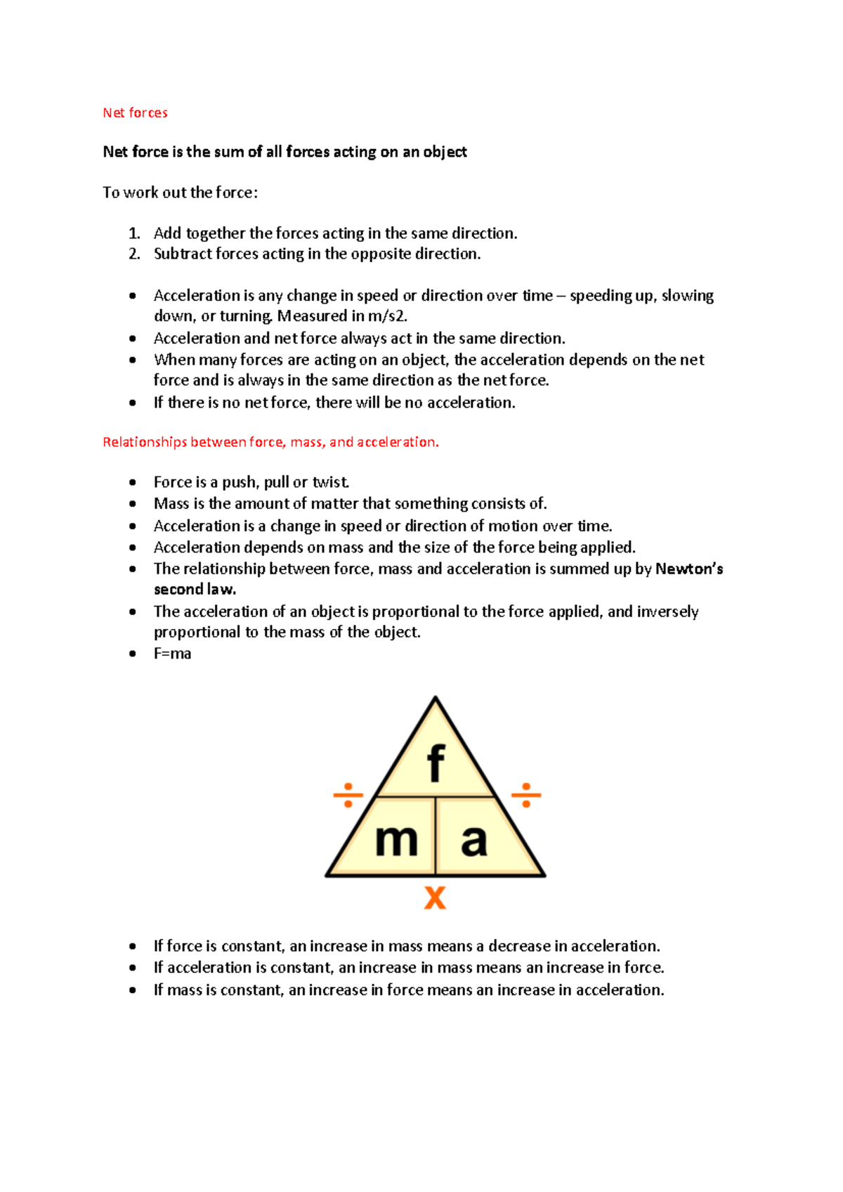 CH2 Motion notes - Net forces Net force is the sum of all forces acting ...