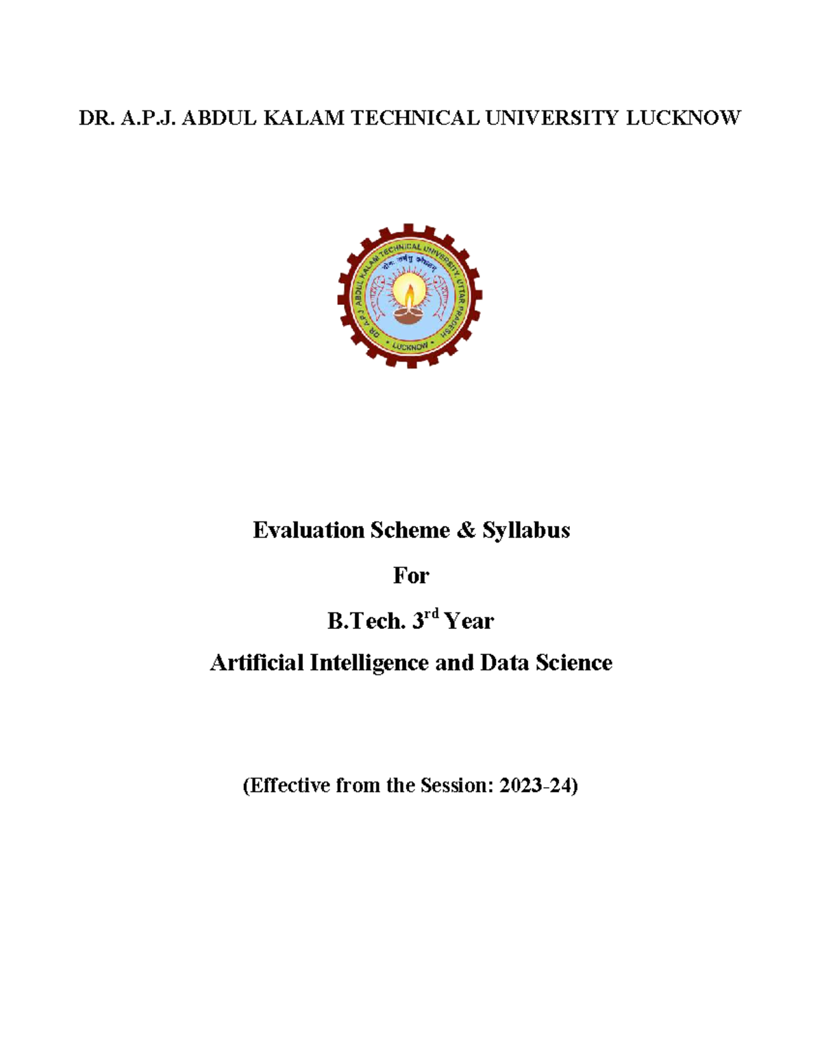 B.Tech. 3rd Year AI & DS Evaluation Scheme and Curriculum Structure ...