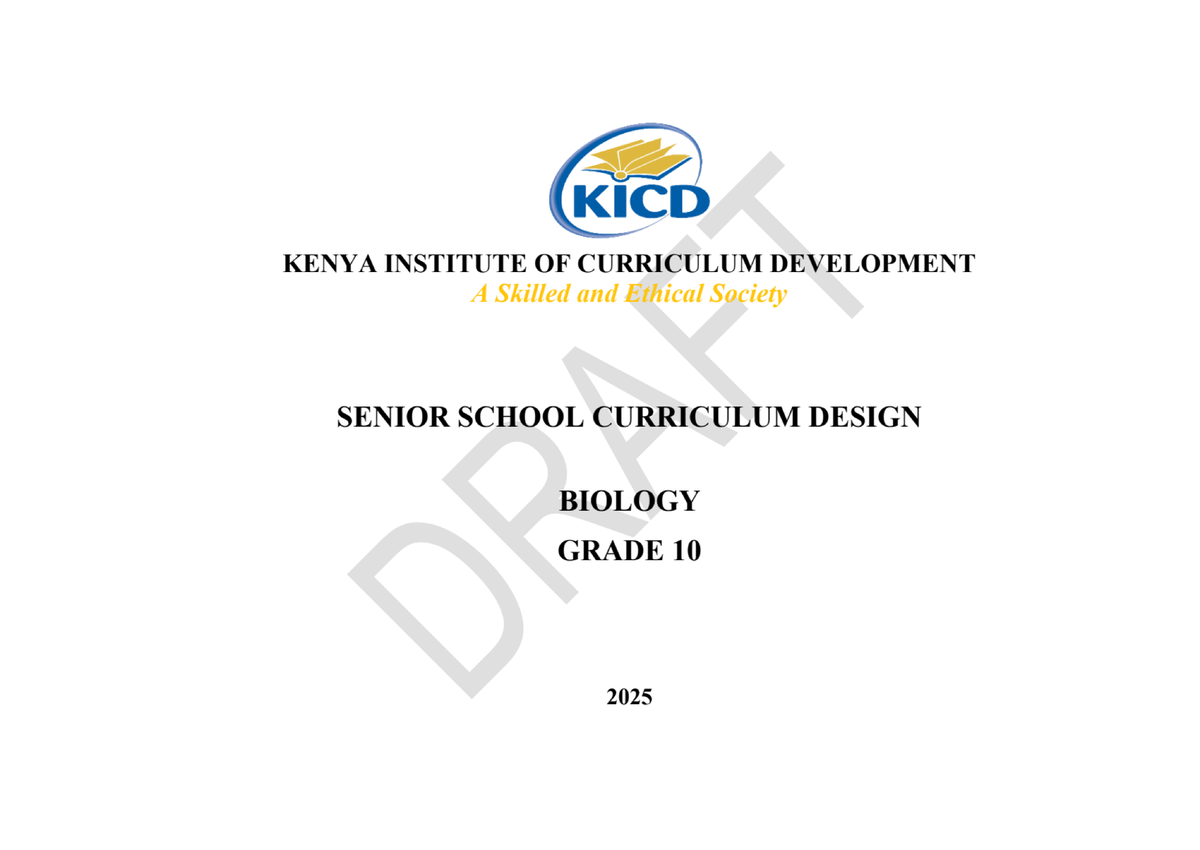KICD Biology Grade 10 Curriculum Design - 2025 Edition - Studocu