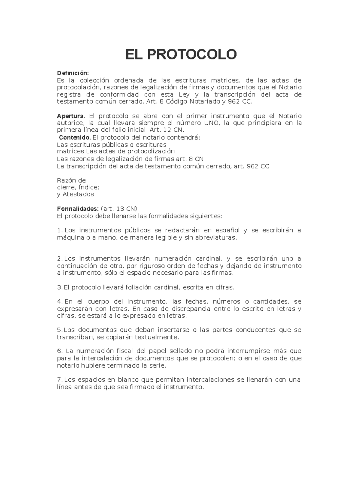 Razón de Cierre del Protocolo Notarial según CN y CC - Studocu