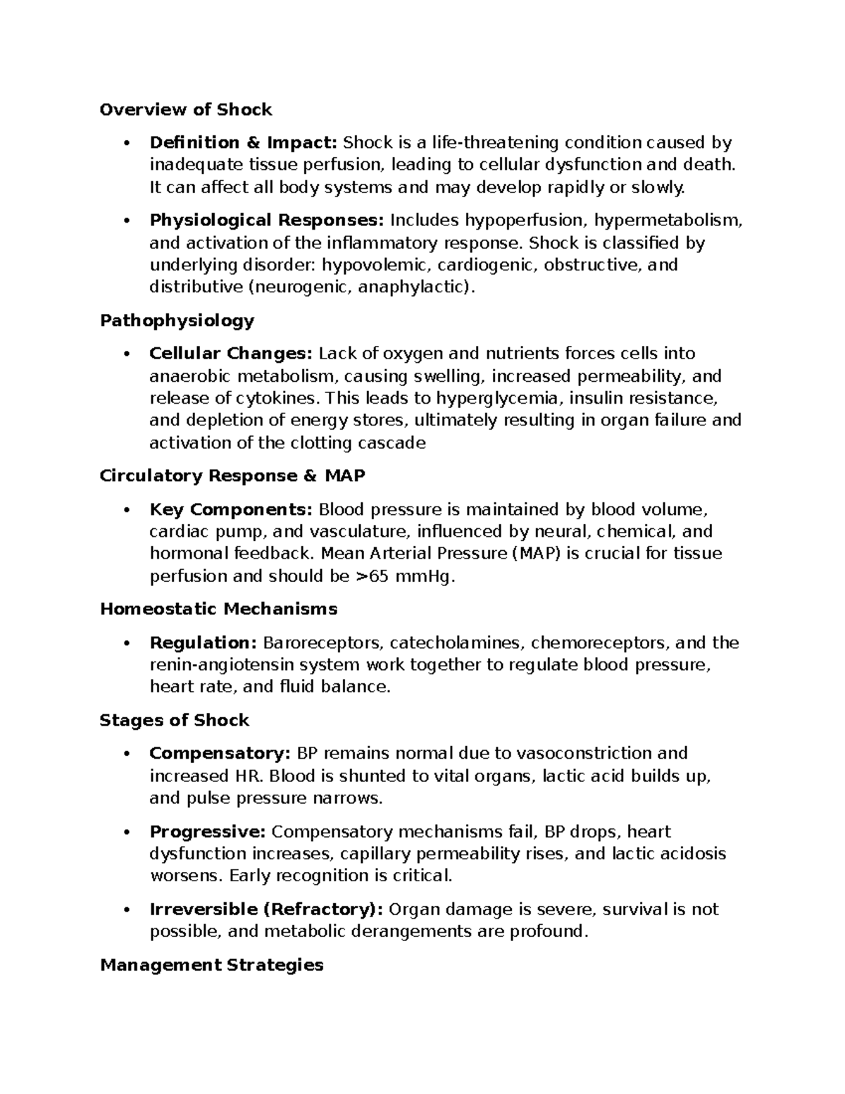Shock Overview: Definition, Types, and Management Strategies - Studocu