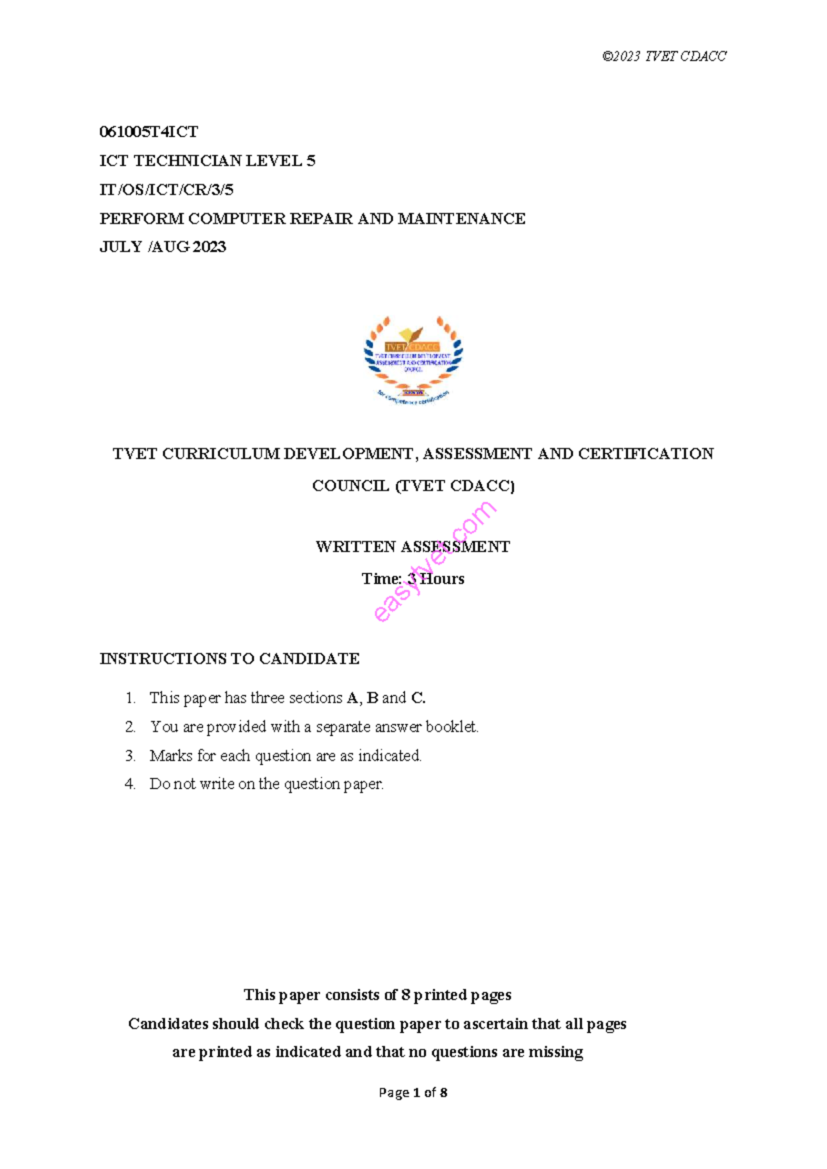 TVET CDACC 061005T4ICT ICT Technician Level 5 Comp Repair & Maintenance ...