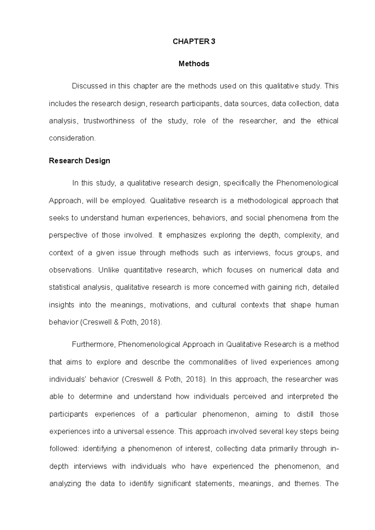 CHAPTER 3: Phenomenological Methods in Qualitative Research (PR) - Studocu