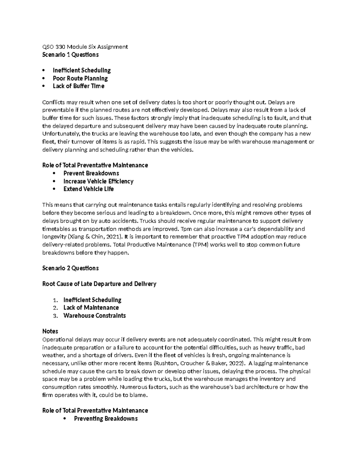 QSO 330 Module 6 Assignment: Analyzing Delivery Inefficiencies - Studocu