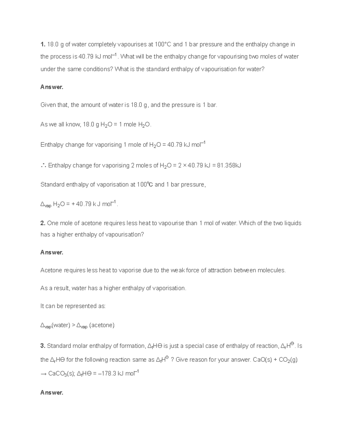 Thermodynamics: Enthalpy Changes and Vaporization Analysis (CHEM 101 ...