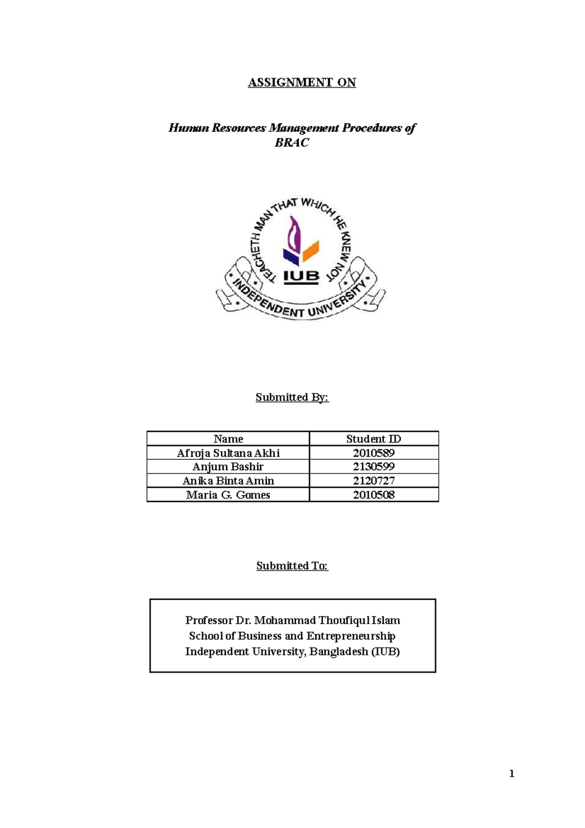 HRM-546 Final Assignment on HRM Procedures of BRAC - Studocu