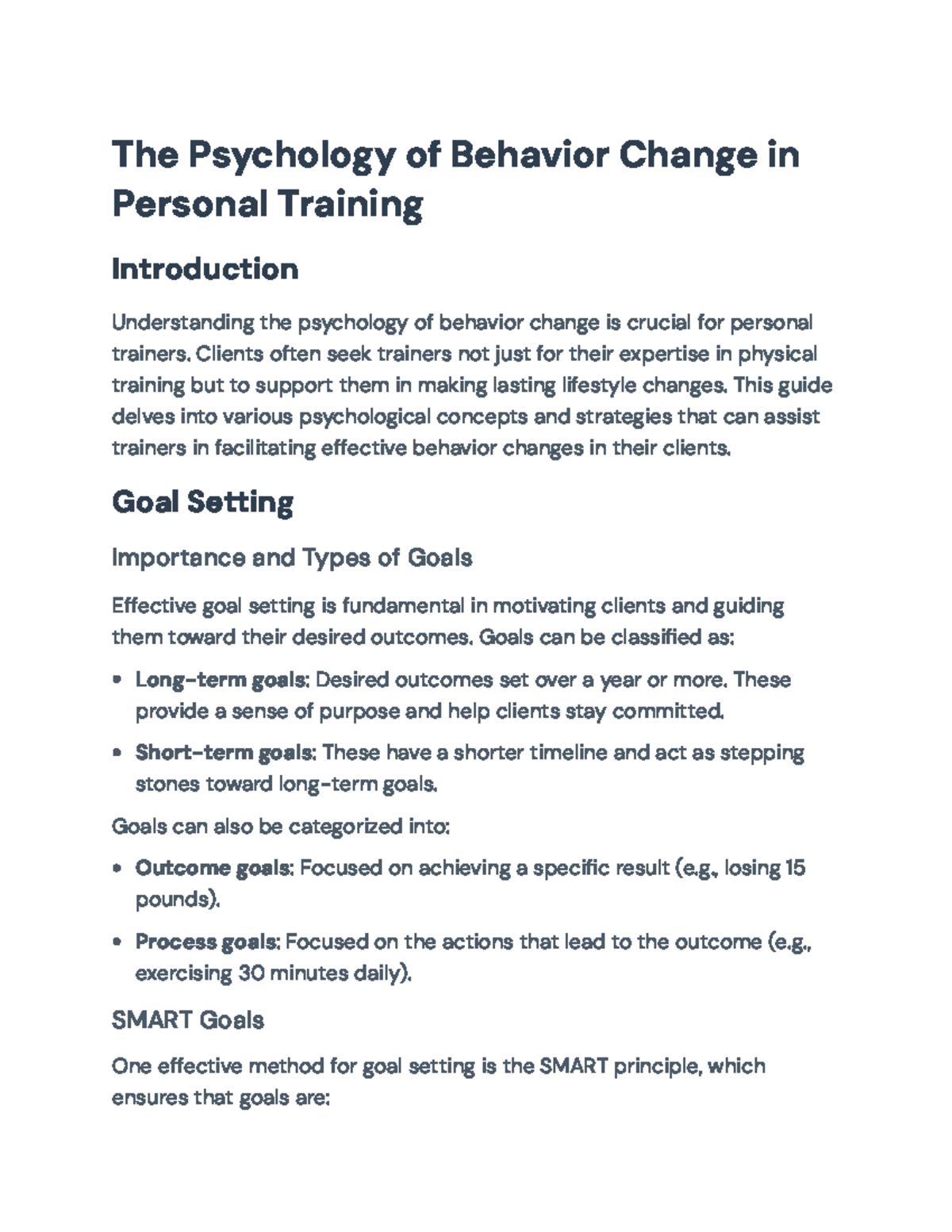 Psychology of Behavior Change in Personal Training: Key Concepts ...