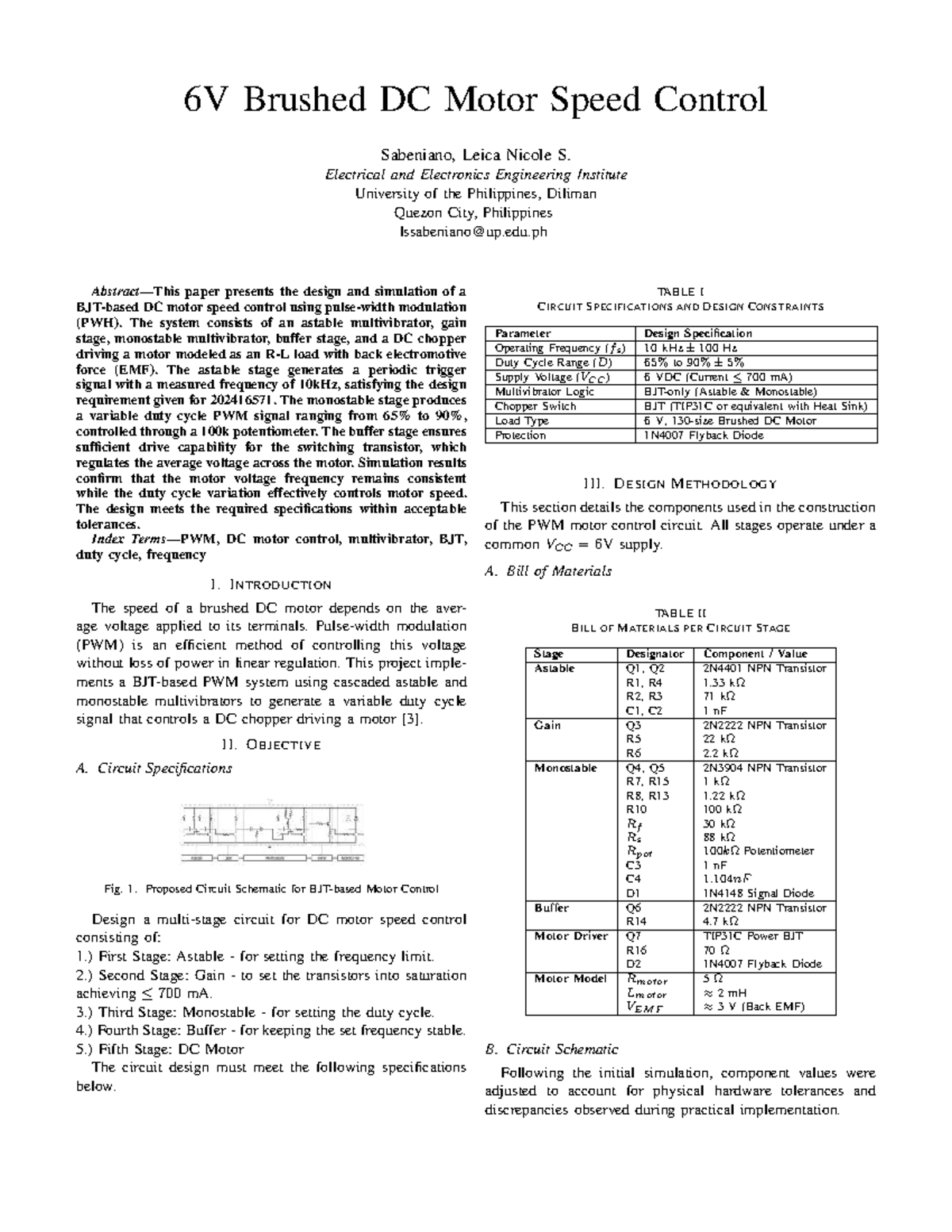 6V Brushed DC Motor Speed Control Design and Simulation for EE ...