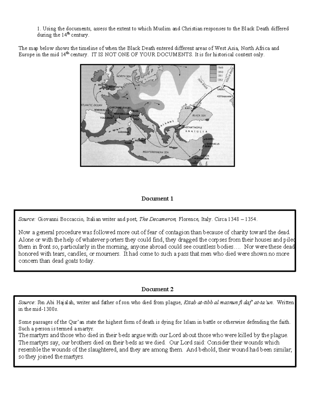 Black Death Responses: Christian vs Muslim Perspectives (DBQ) - Studocu