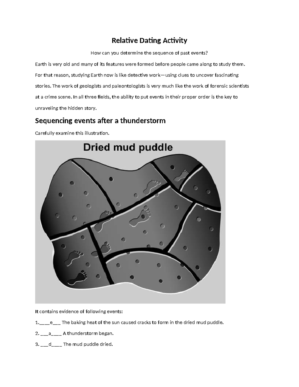 Relative Dating Activity: Sequencing Geological Events and Principles ...