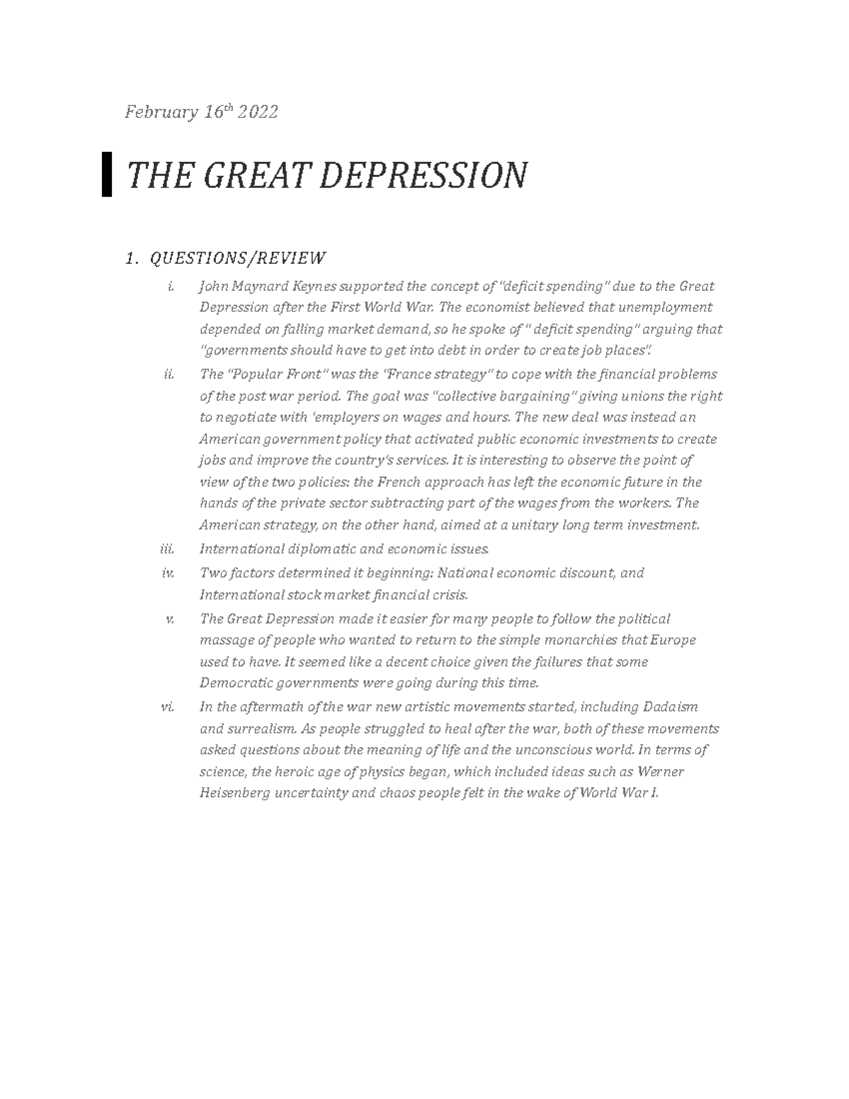 The Great Depression: Key Concepts and Economic Policies Review - Studocu